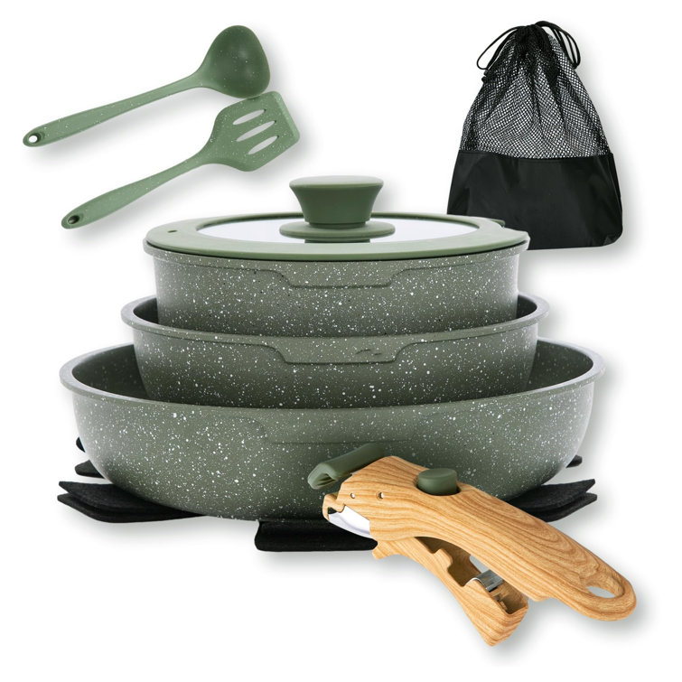 Belfry Kitchen Removable Handle Cookware Set - 10 Piece Green Pot Set ...