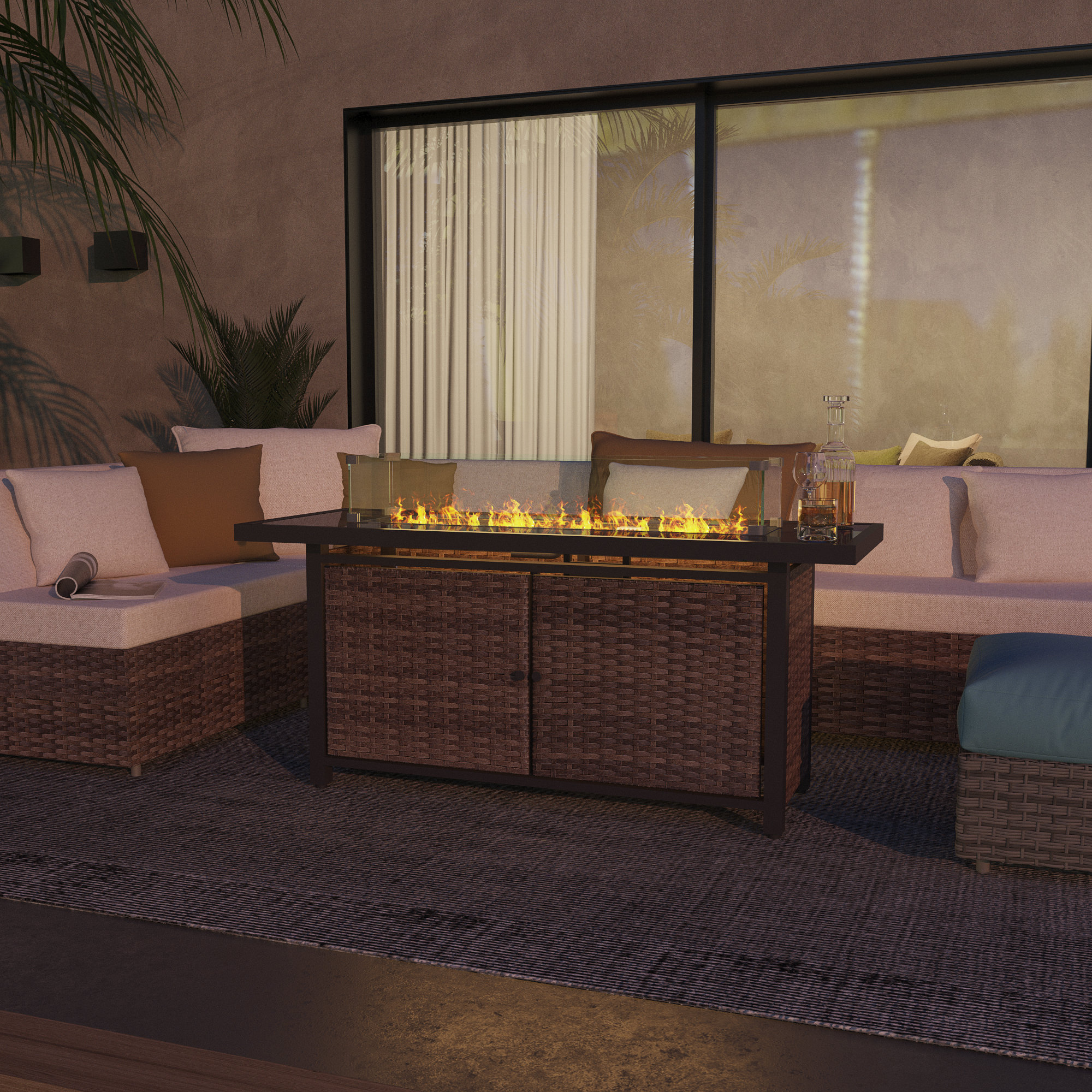 Arlmont & Co. Dalicia 52" Outdoor Rectangular Rattan Propane Gas Fire ...