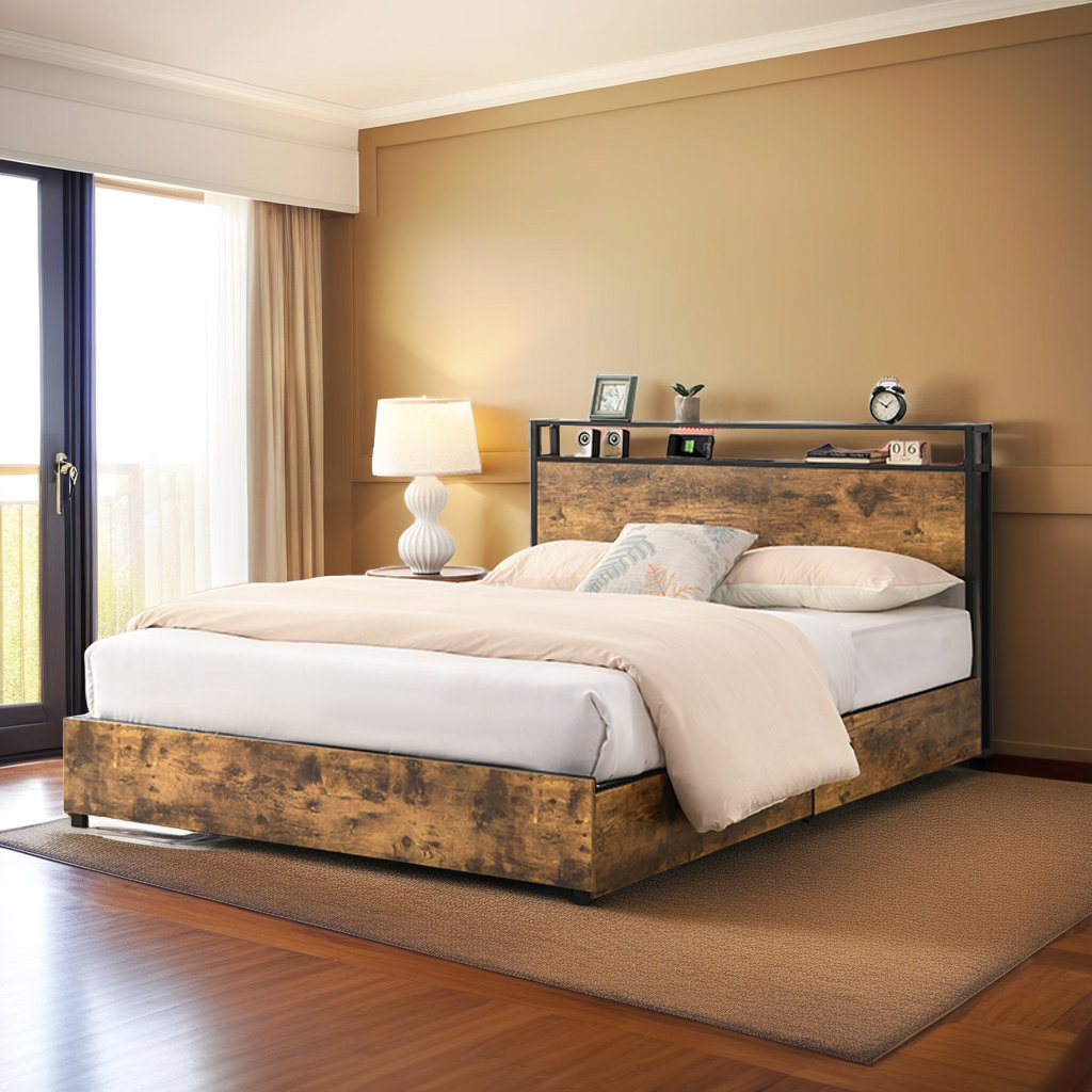 Latitude Run® Retro Stable Storage Platform Bed with Charging Station ...