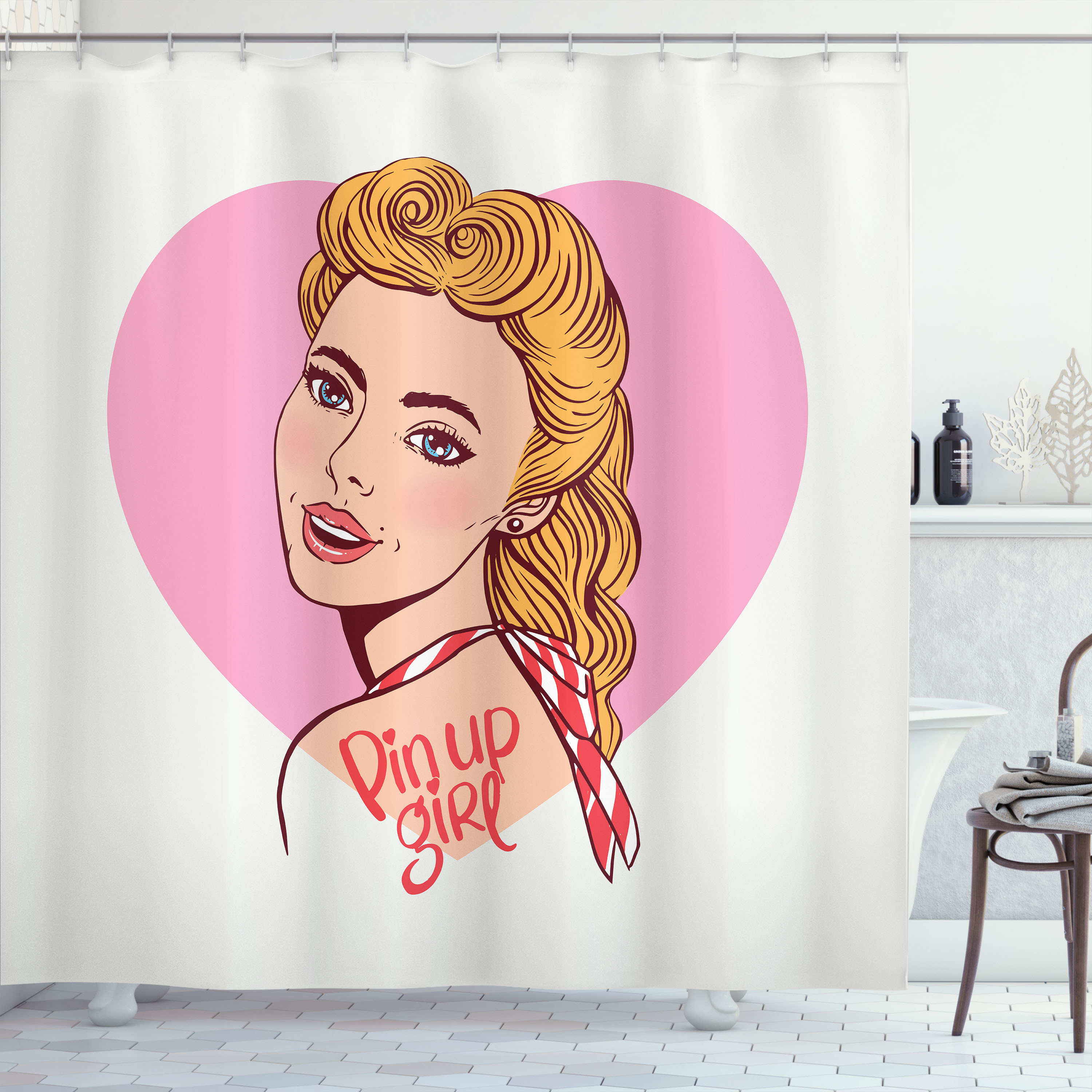 East Urban Home Pin up Girl Shower Curtain Smiling Blonde Girl ...