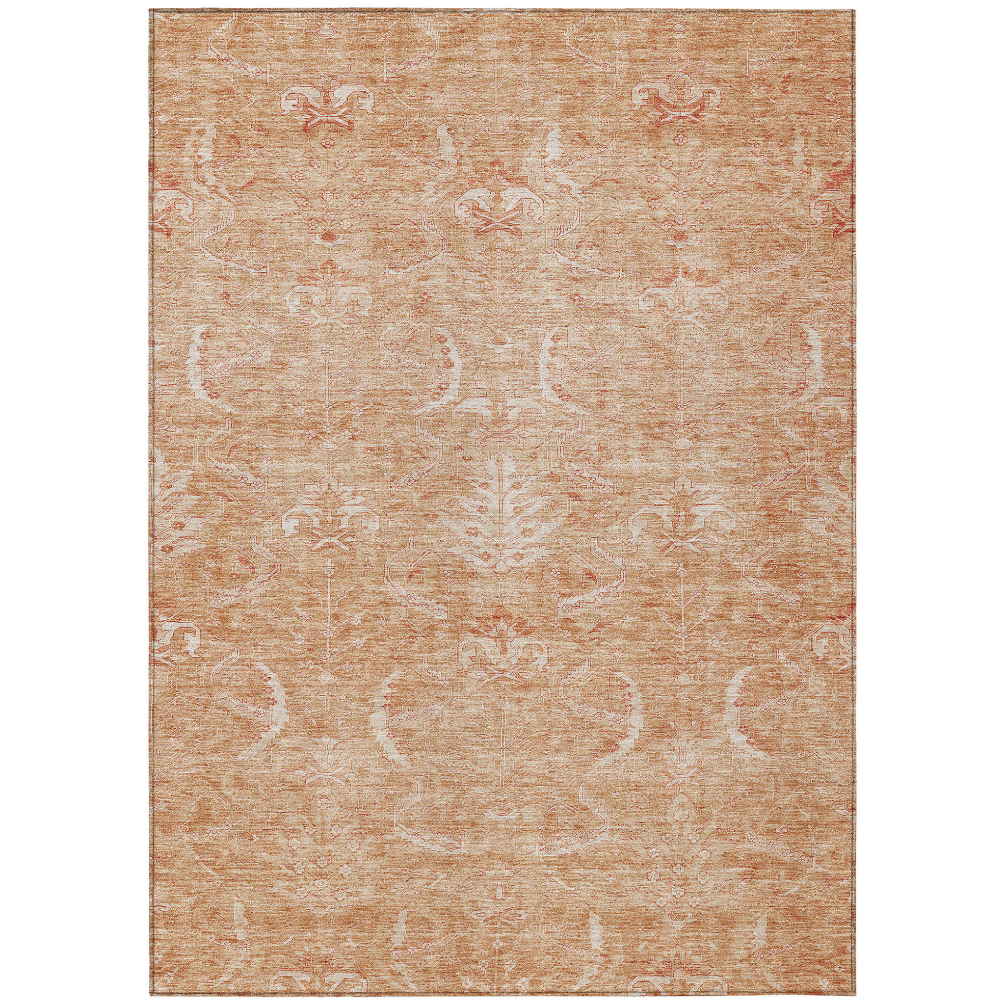 HomeRoots 8' X 10' Salmon And Terra Cotta Damask Washable Indoor ...
