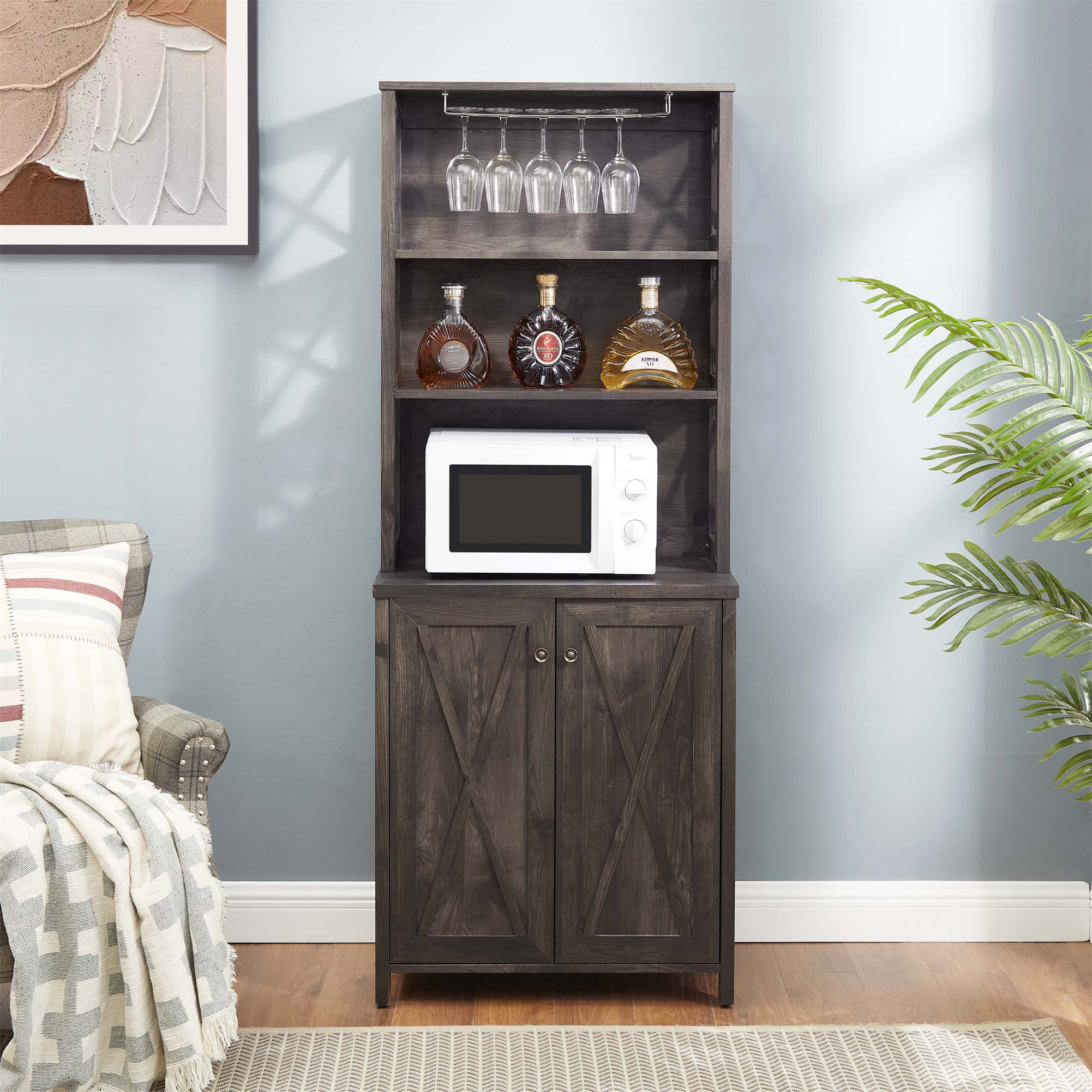 August Grove Wine Bar Cabinet With For Wine Glass Rack,Wood Frame Side ...