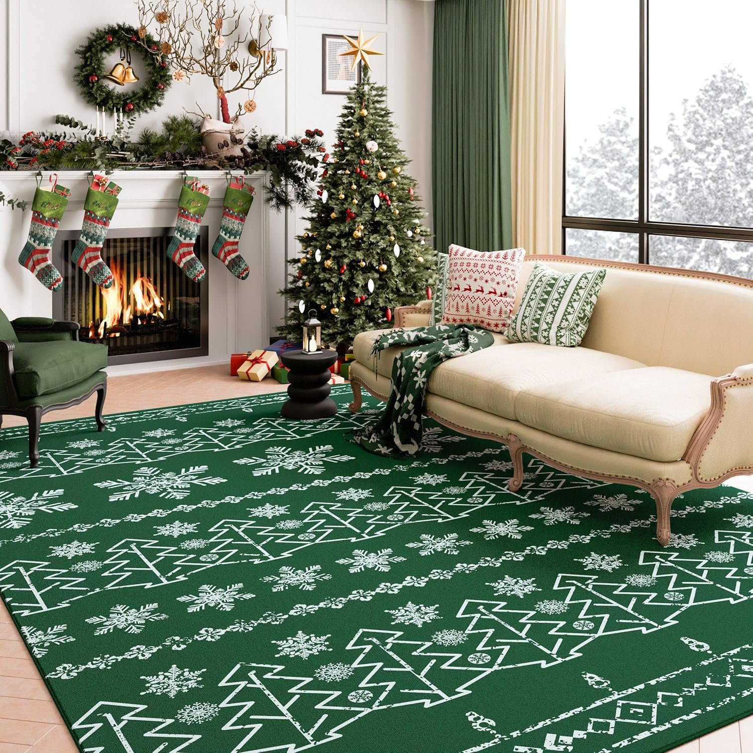 The Holiday Aisle® Christmas Area Rug 3x5 Kitchen Rug Xmas Snowflake ...