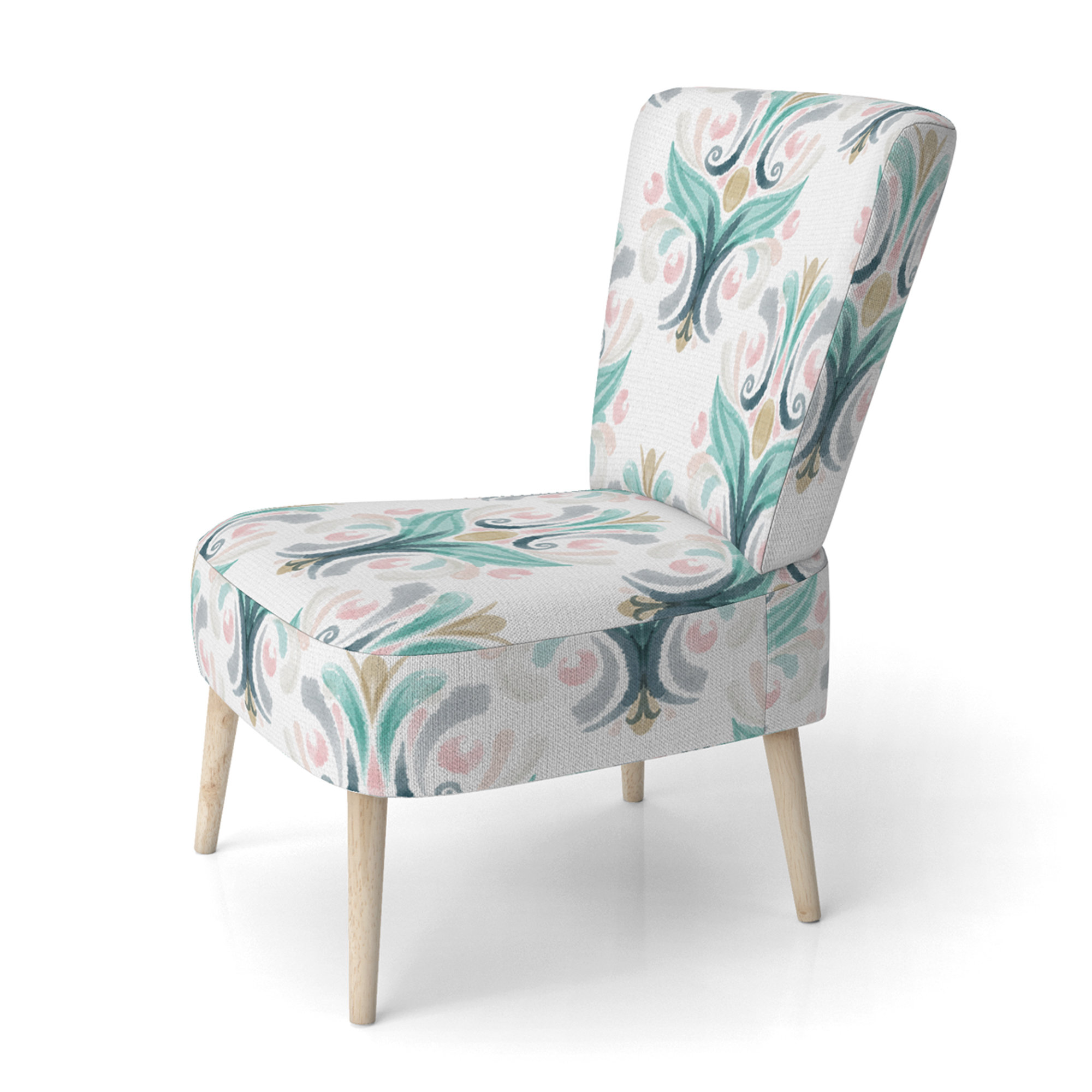 Canora Grey Green Damask - Upholstered Patterned Accent Side Chair ...