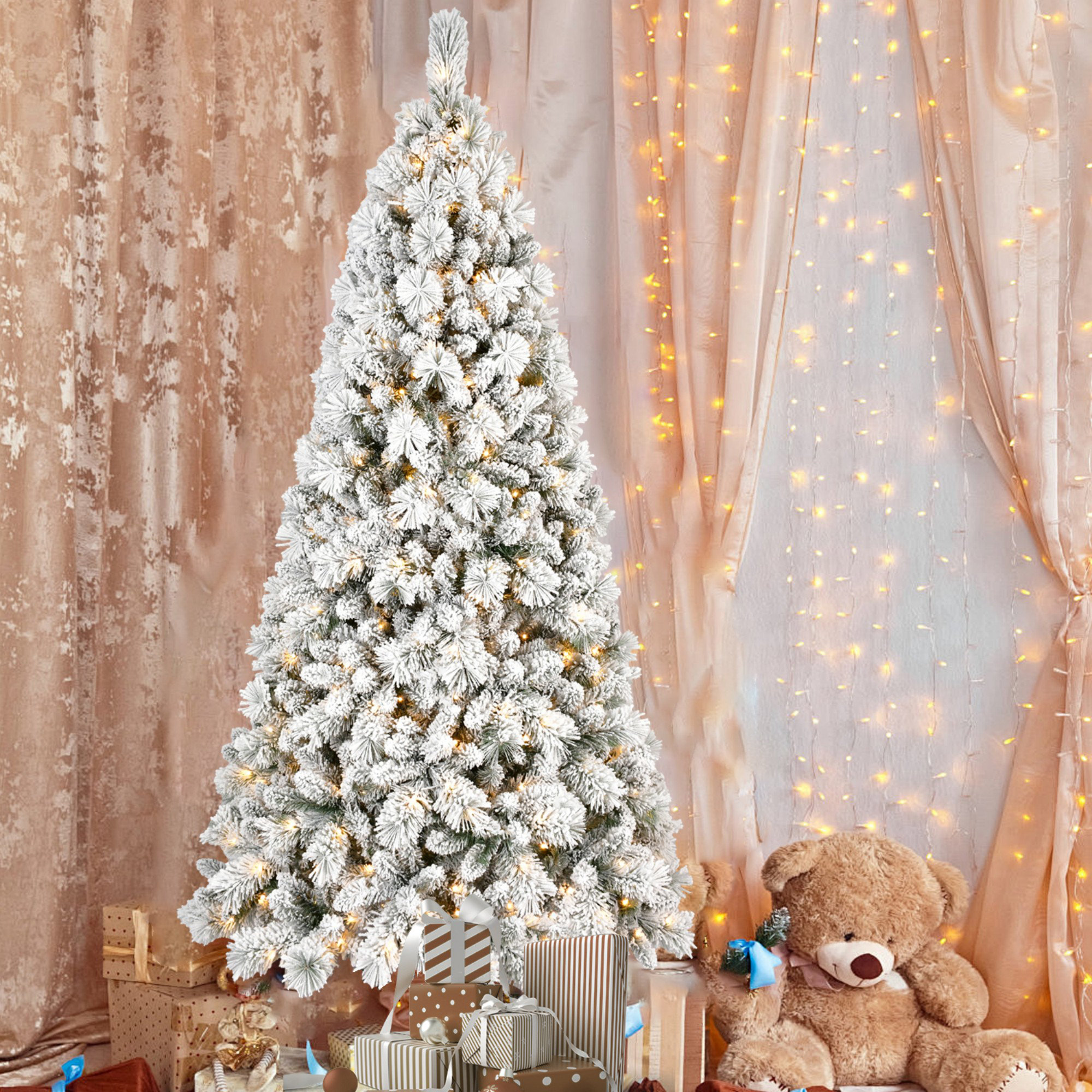 The Holiday Aisle® Automated Structure Flocked Christmas Tree - Wayfair ...