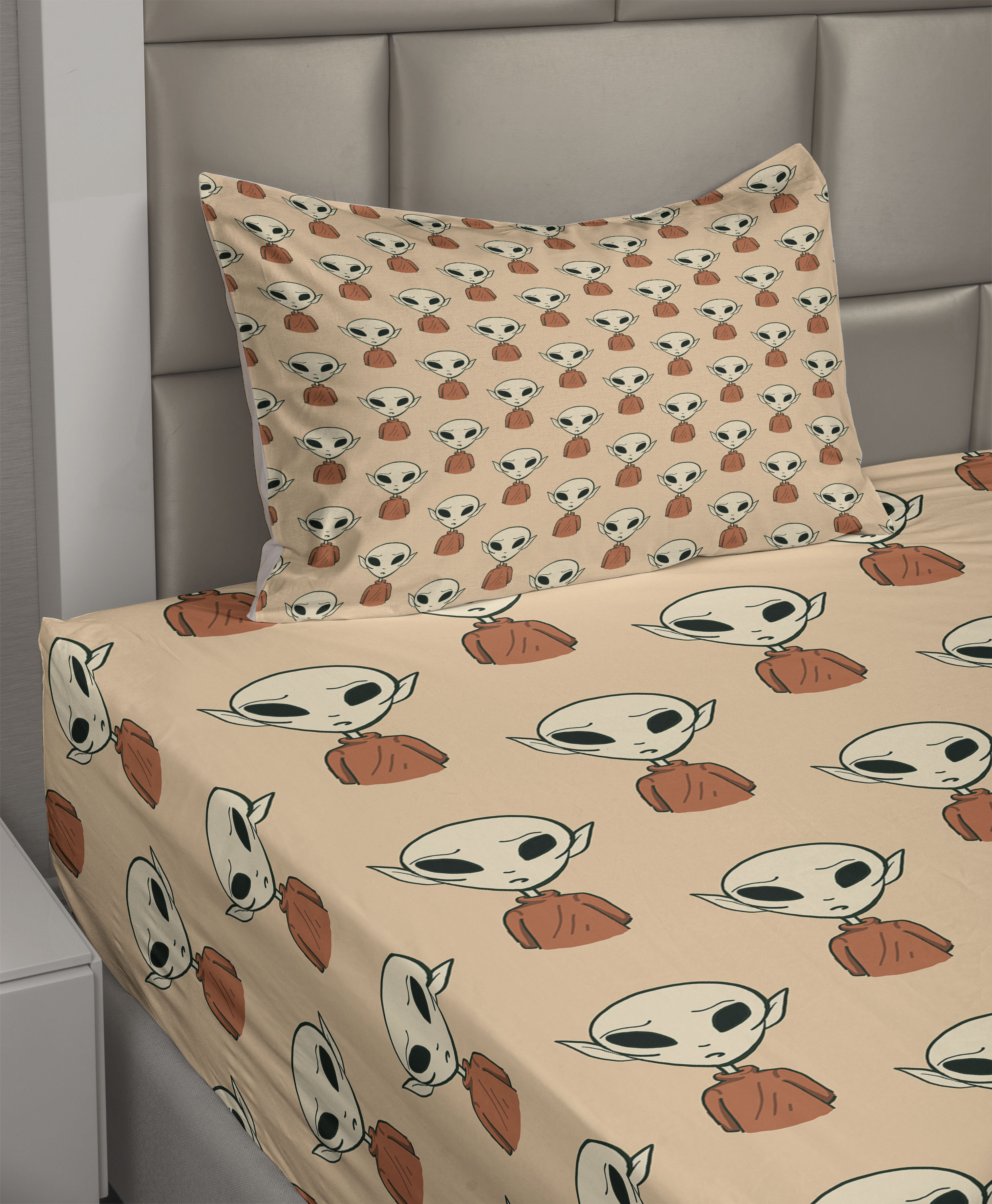 Ambesonne Alien Sheet Set Upset Extraterrestrials Motif Burnt Orange ...