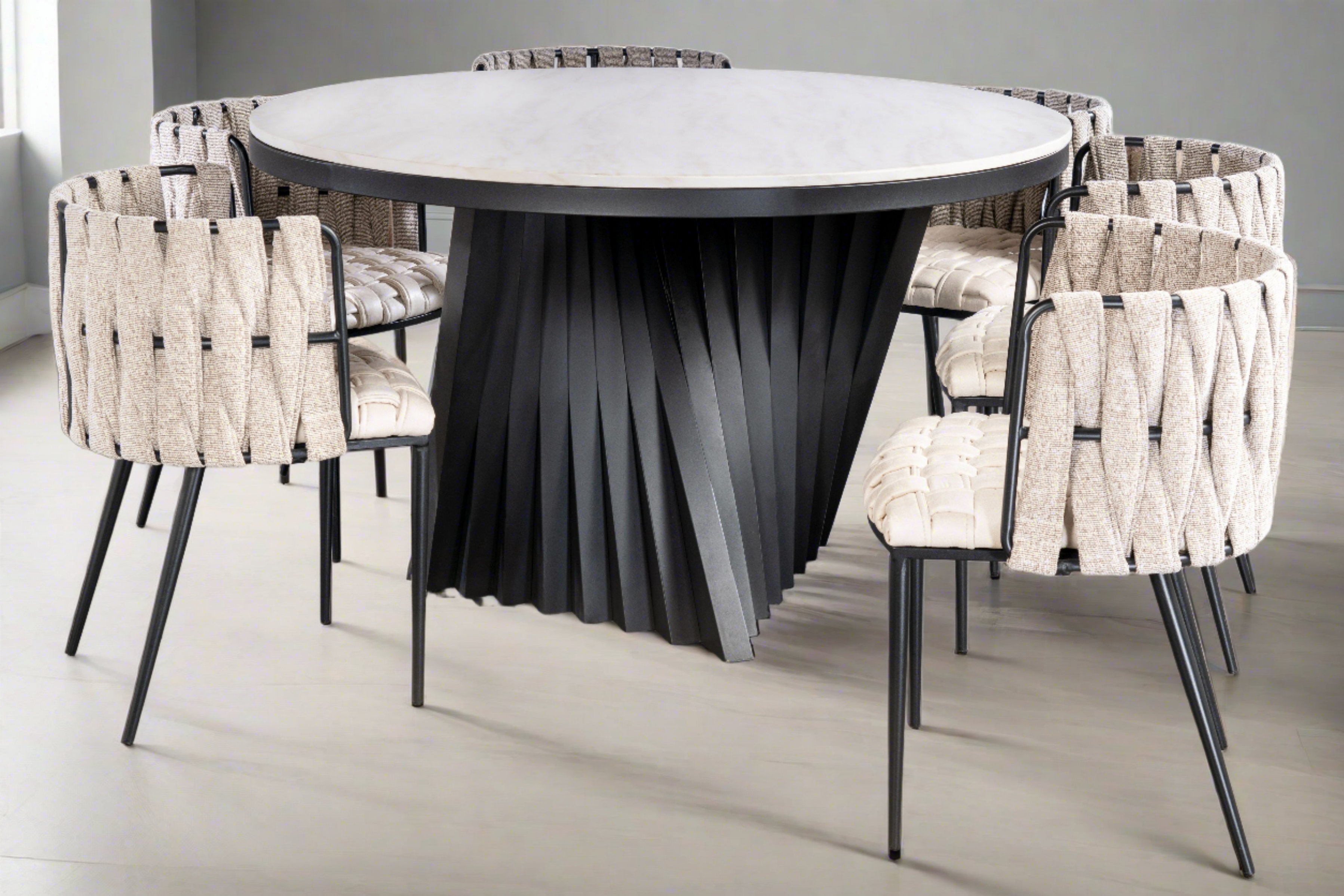 Corrigan Studio® Vernita Waterfall Round Marble Dining Table Set with ...