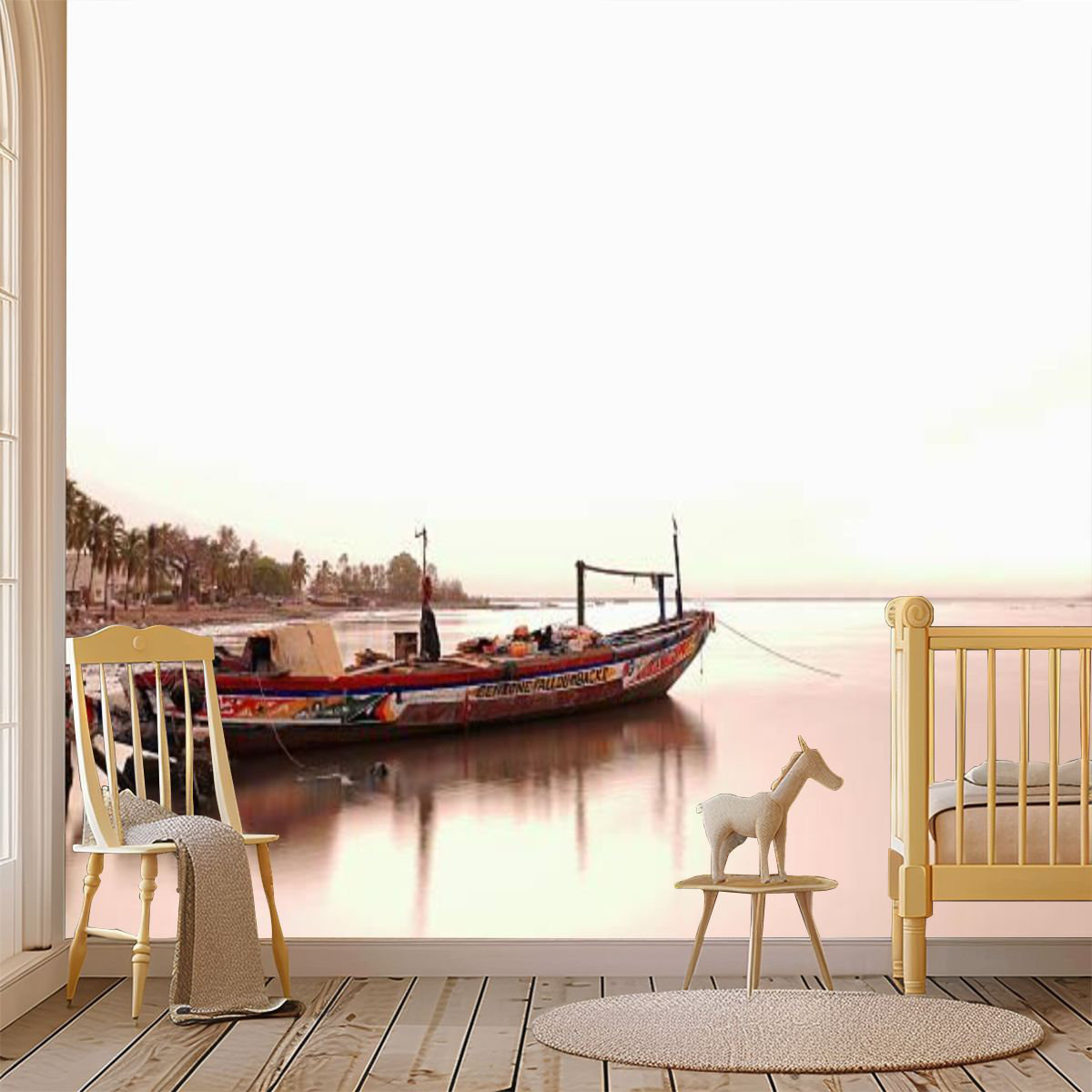 Breakwater Bay Peel and Stick Canvas Wallpaper Wall Mural wooden ship anchored for night ...