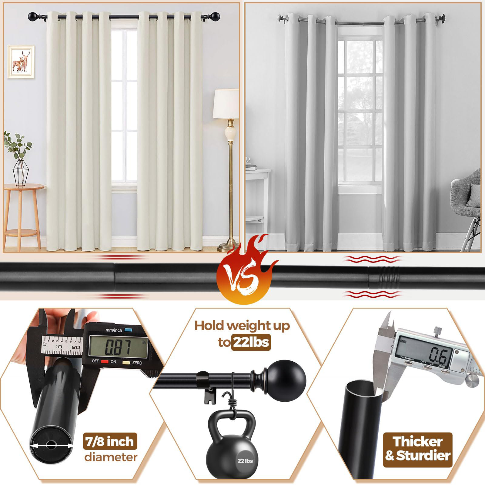 Alcott Hill® Curtain Rods For Windows 66 To 120 Inches (5.5-10Ft), Long ...