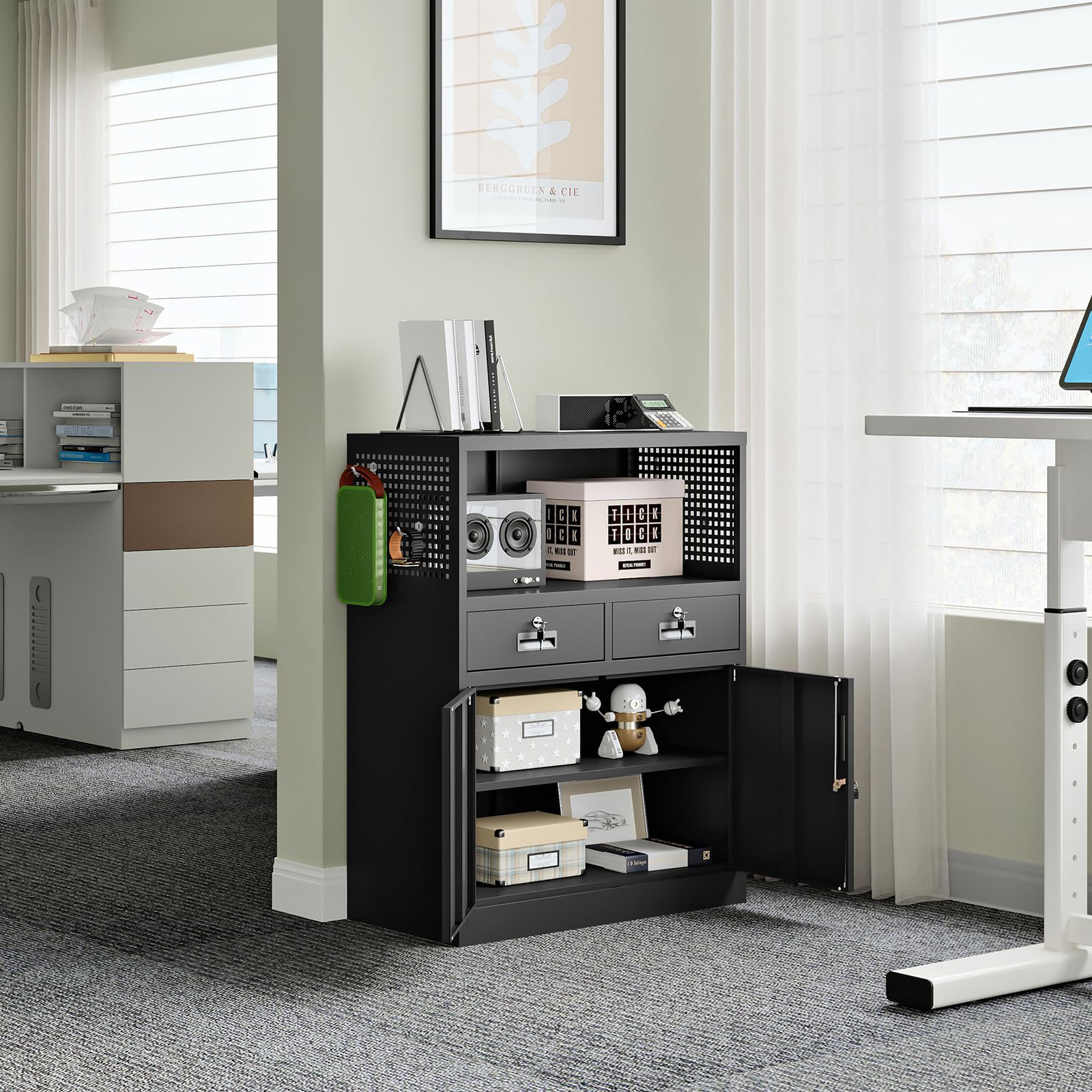 Inbox Zero Locking Cabinet With 2 Drawers, Metal Storage Cabinet With ...