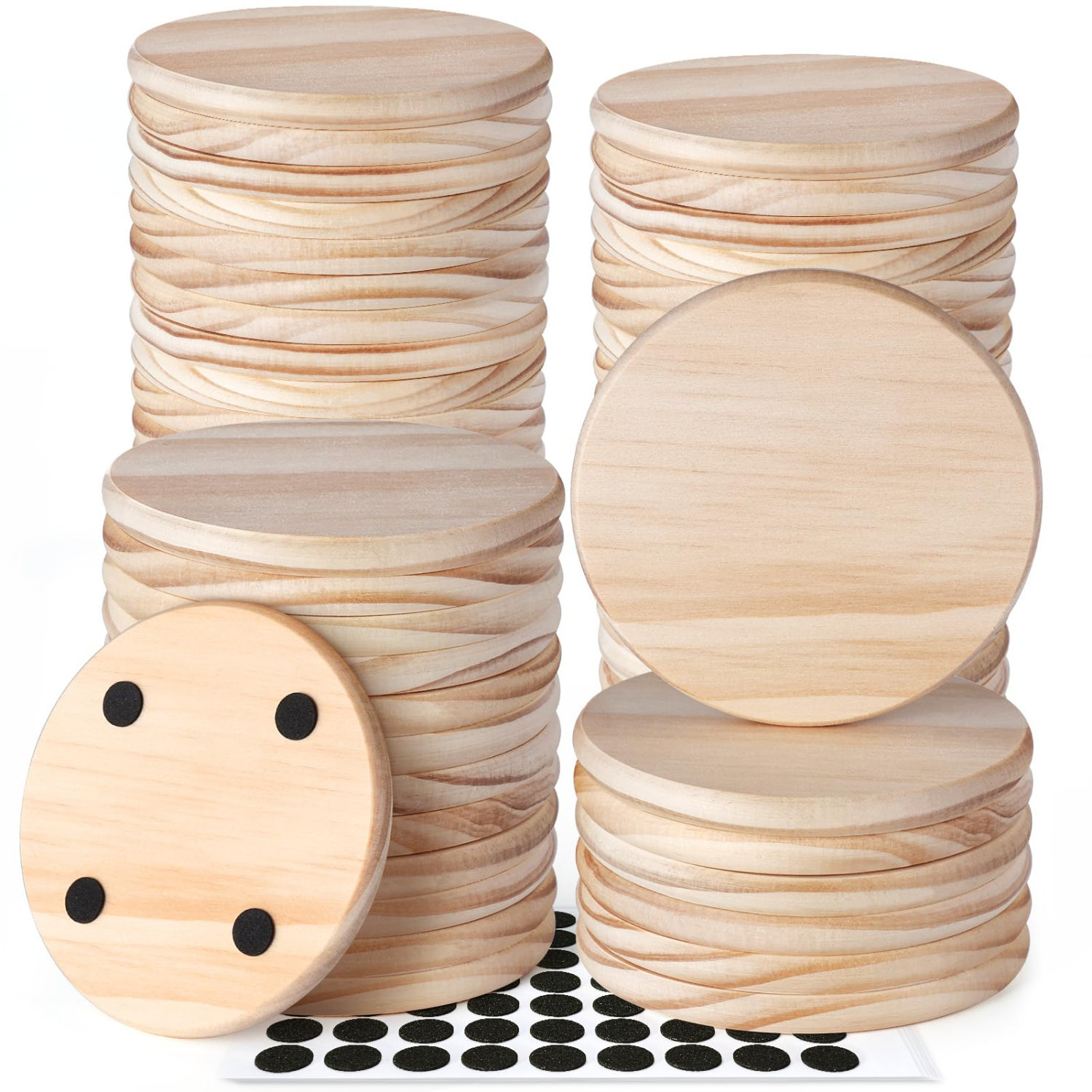 Stack man 60 Pieces Unfinished Wood Coasters-Solid Wood Panel, 4 Inch Wooden Blanks With Foot ...