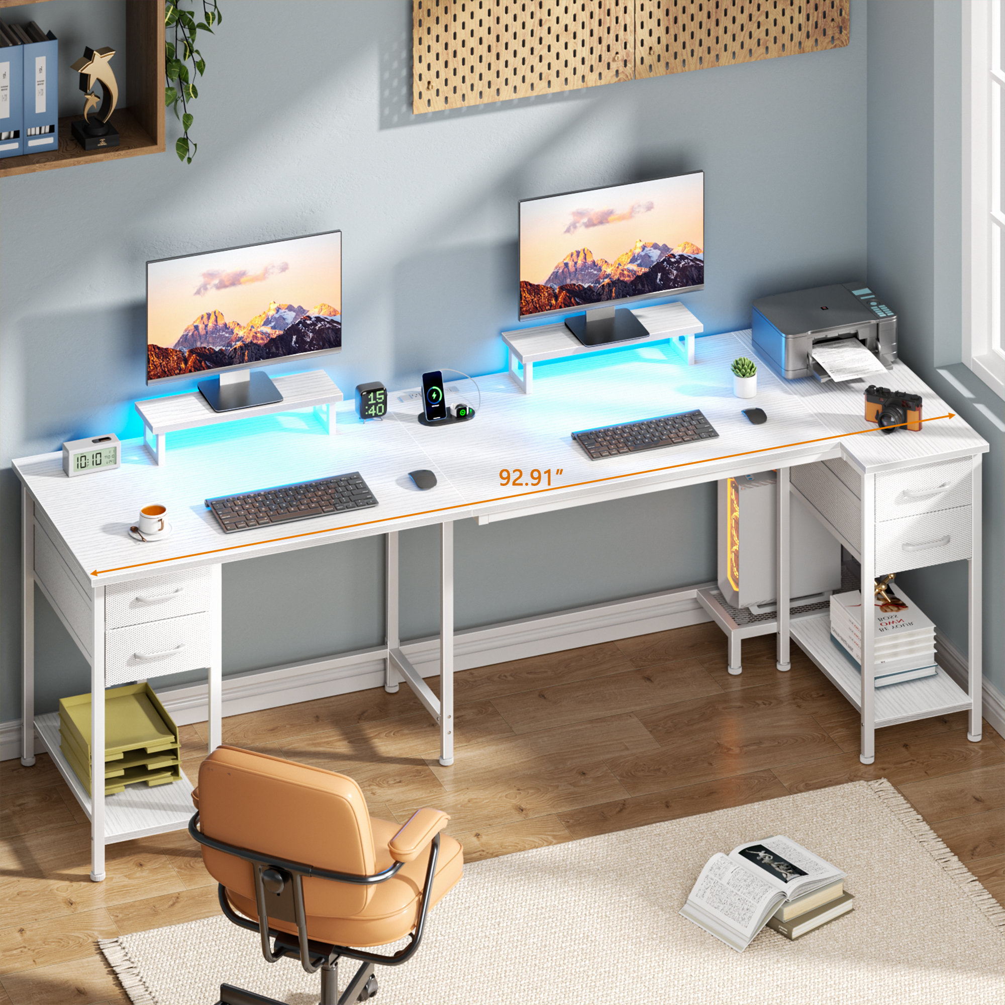 Inbox Zero 93 Inch 2-person Office Desk With Power Sockets And Led ...