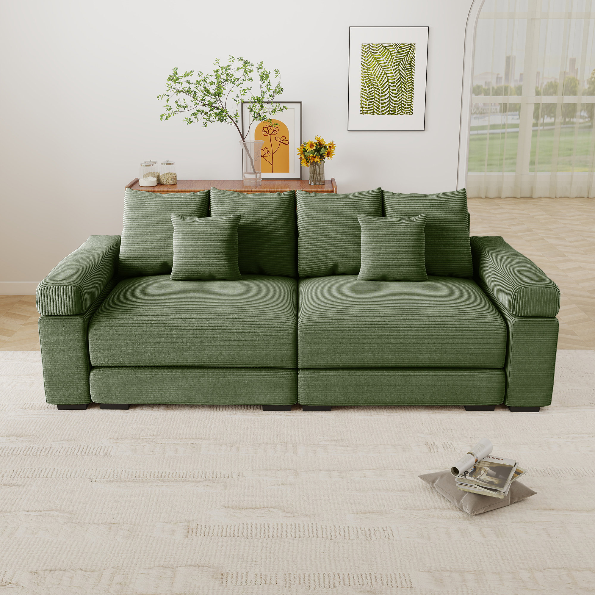 Mercer41 Luxury Corduroy Modular Sofa - Custom 2/3 Seater With Ottoman ...