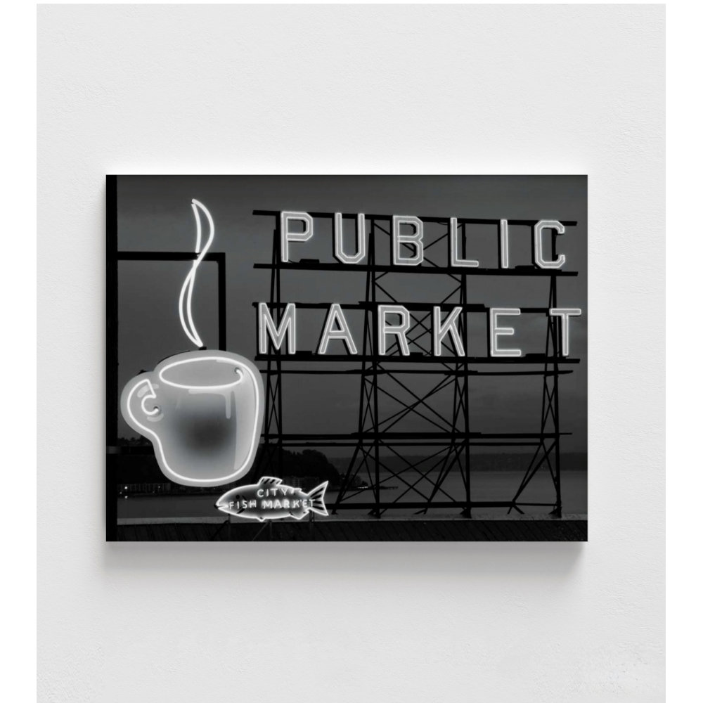 WeFrameArt Seattle Icon Photography, Framed City Market Sign Print,Neon ...