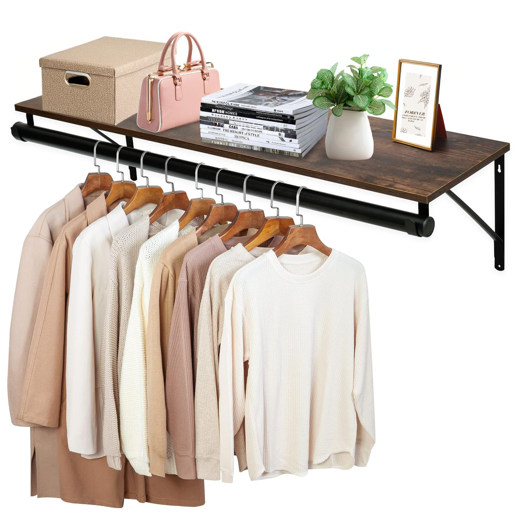 OLHAV 47.2 x 11.8 Inch Wall Mounted Clothes Rack with Top Shelf ...