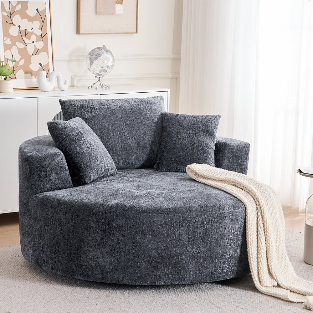 Latitude Run® Round Accent Chair, 360 Swivel Chenille Barrel Chair ...