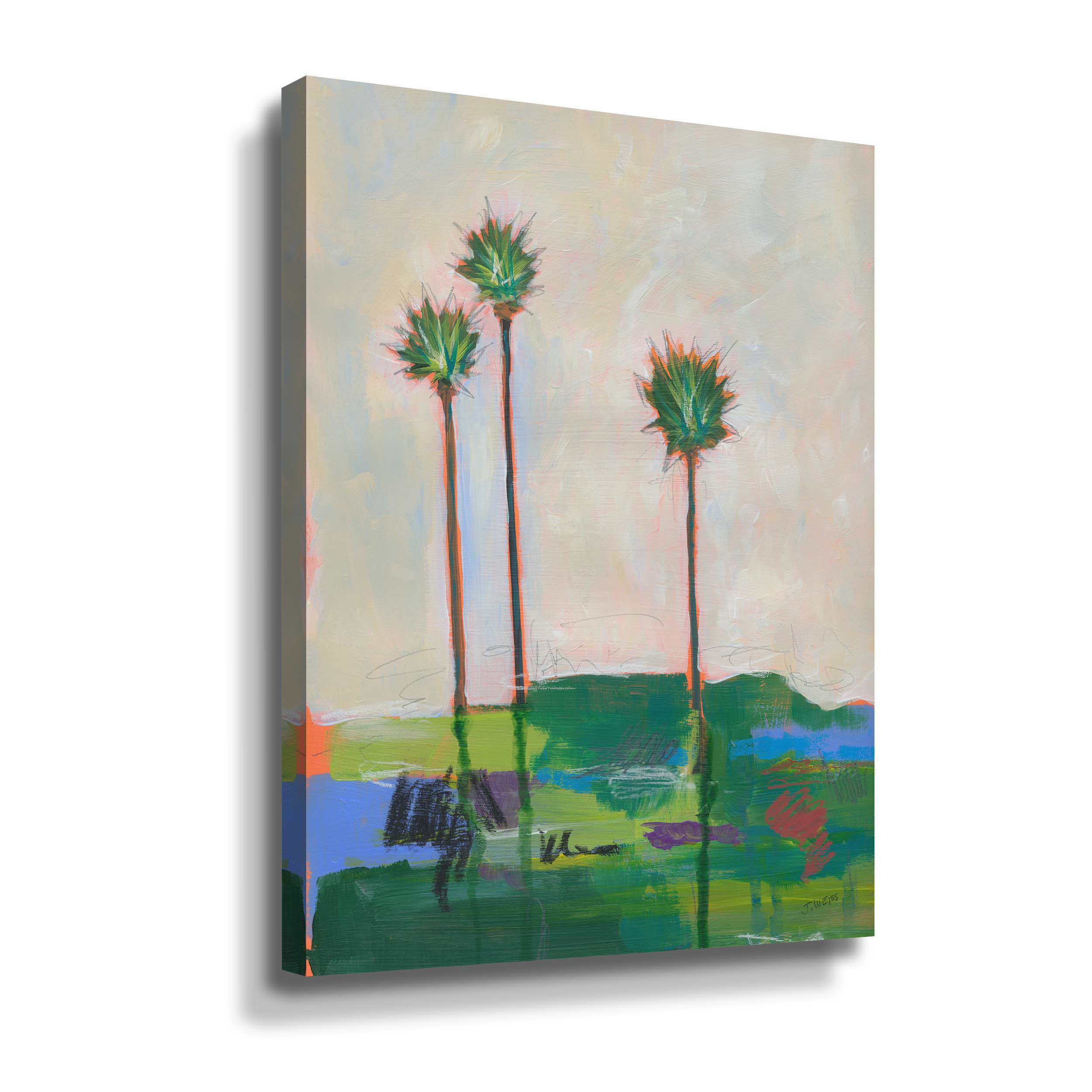 Bay Isle Home™ Three Palms On Canvas by Jan Weiss Print | Wayfair