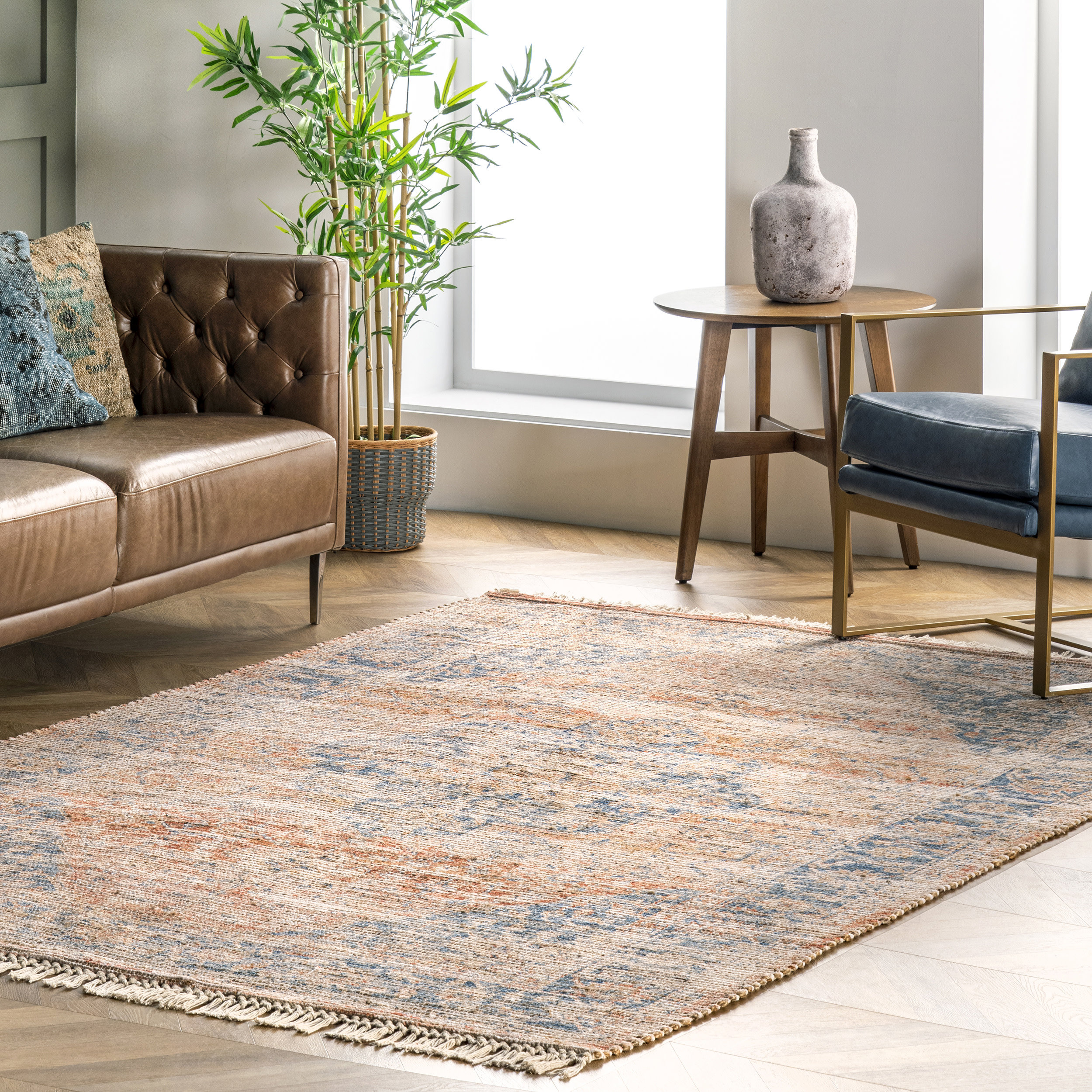 Bungalow Rose Oriental Hand-Woven Flatweave Orange/Blue Area Rug | Wayfair