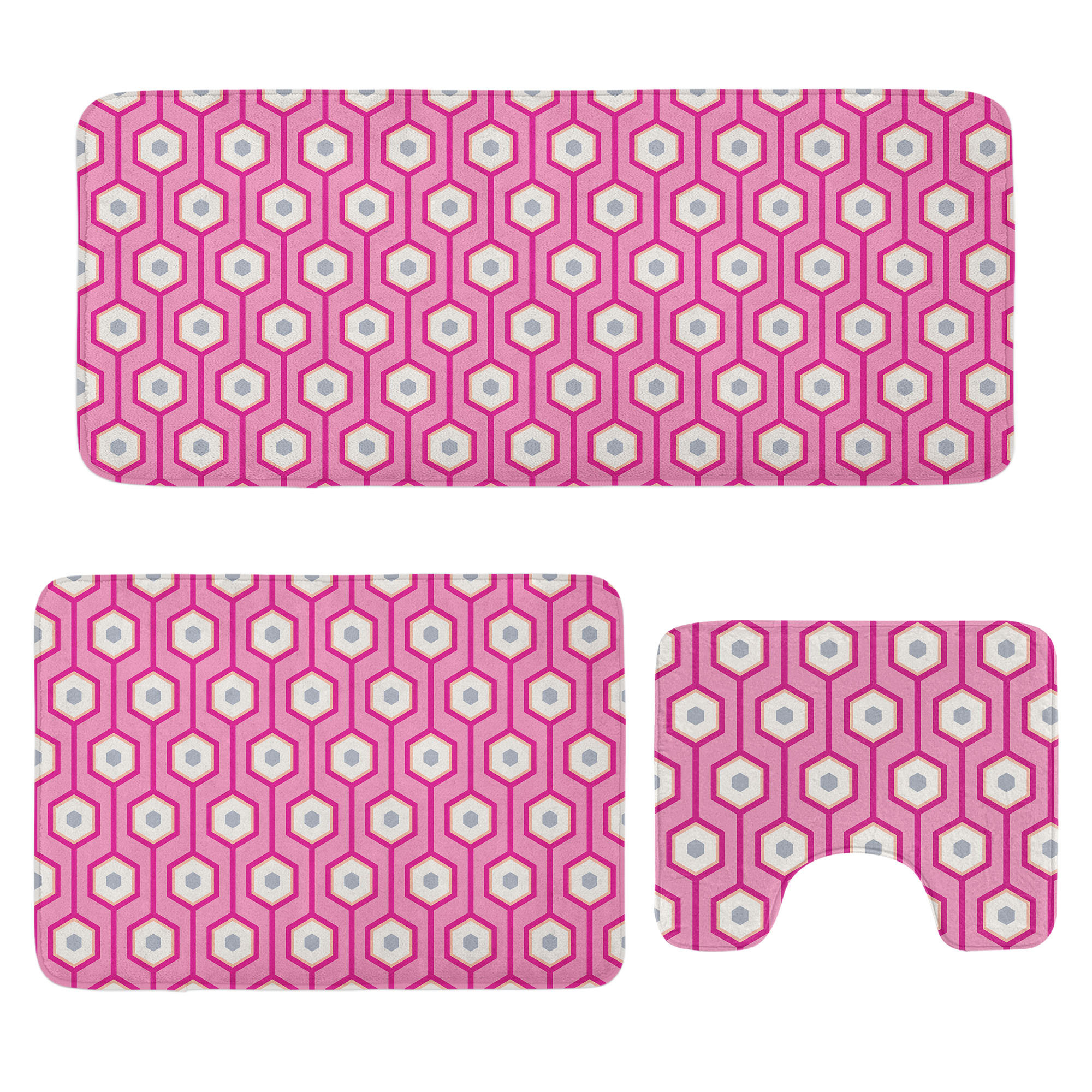 Latitude Run® Pink Bathroom Rug Set 3 Pieces U-Shape & Rectangle Mats ...