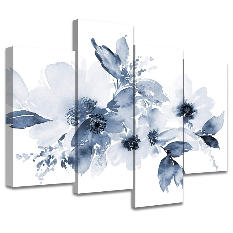 IDEA4WALL Minimal Botanical Watercolor Pastel Blue Flowers Abstract ...
