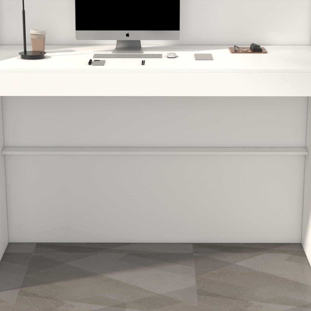 Ebern Designs Modern White Reception Desk With Raised Countertop ...