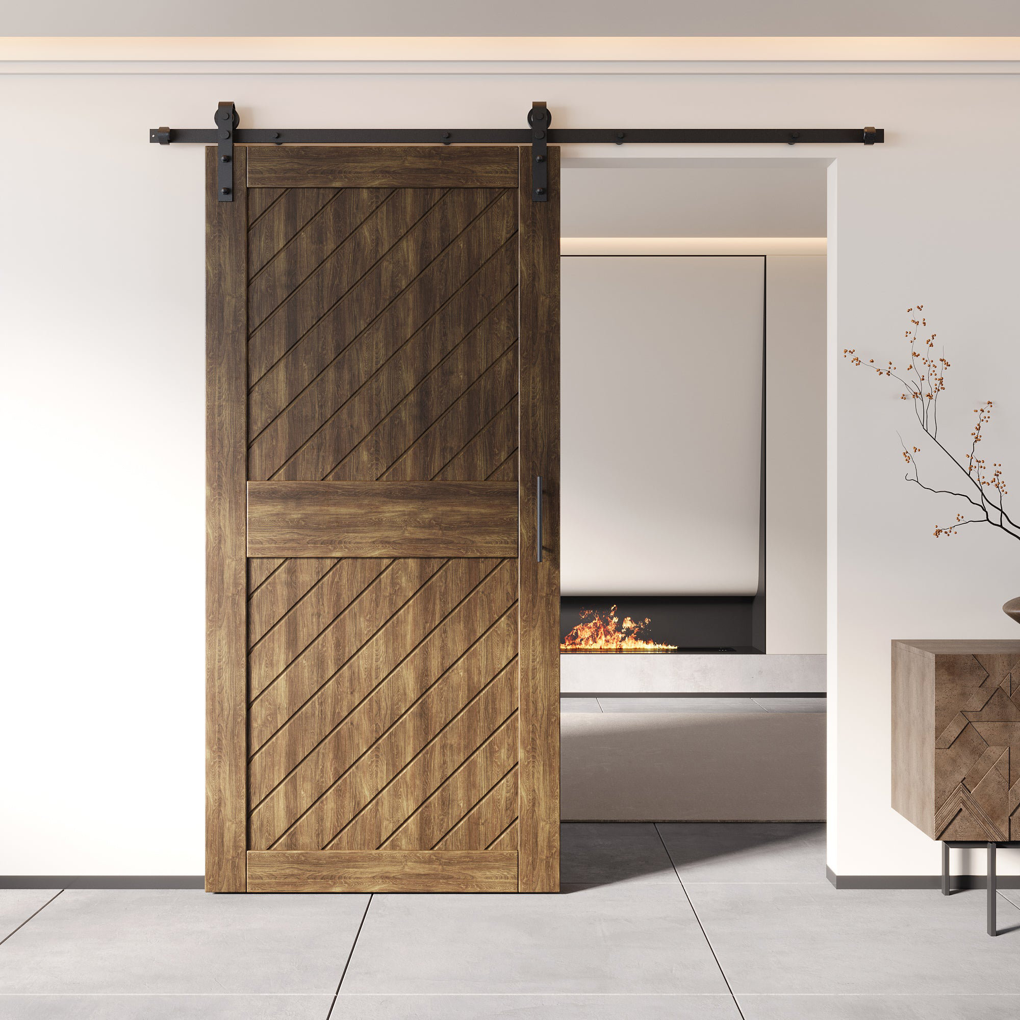 Homacer Dark Walnut Unassembled & Finished Slanted Stripe Design Barn ...