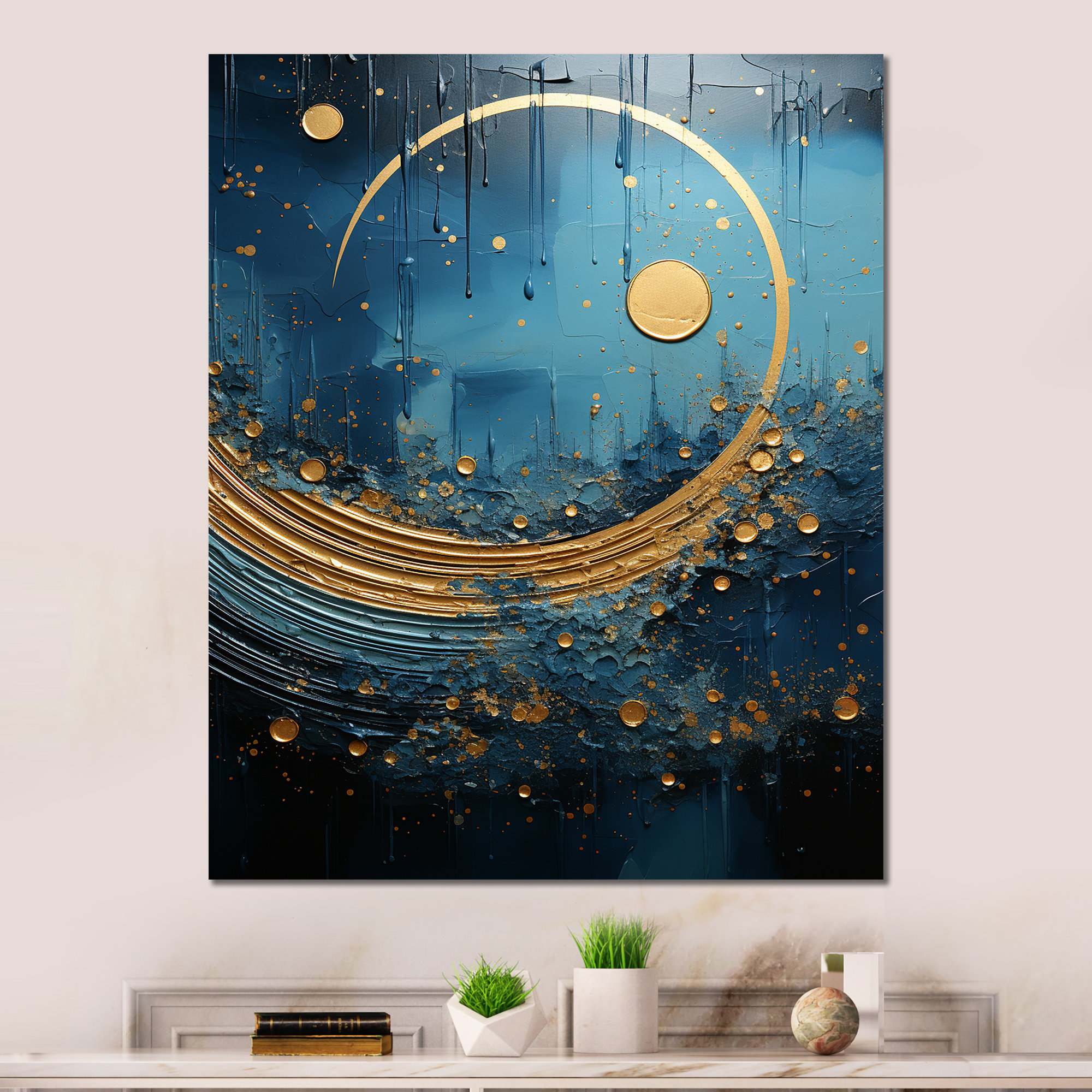 Latitude Run® " Moon Blue And Gold Cerulean Cycle Dreams " on Metal ...