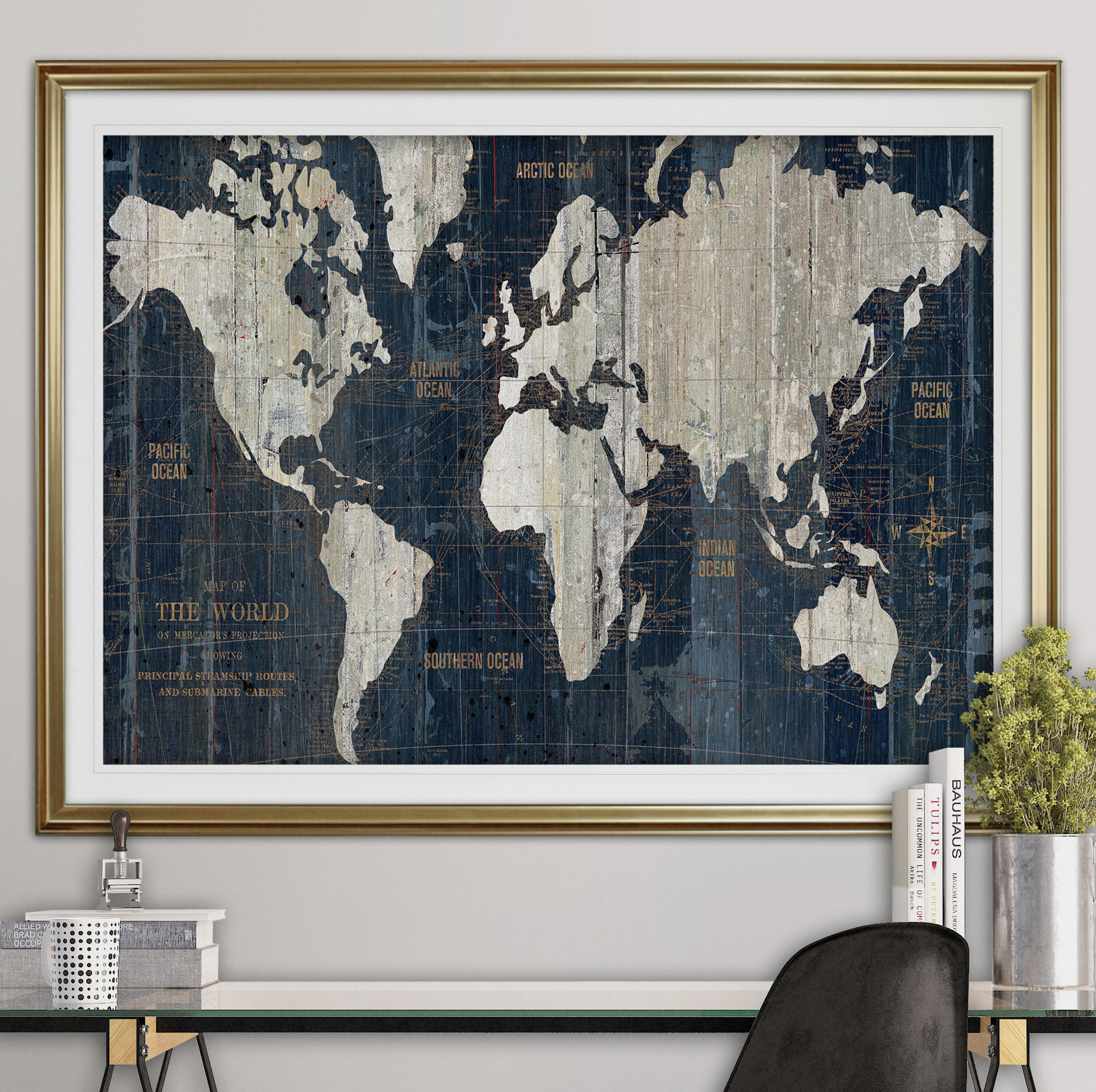 Trent Austin Design® Pedra 'OLD WORLD MAP' Framed Acrylic Painting ...