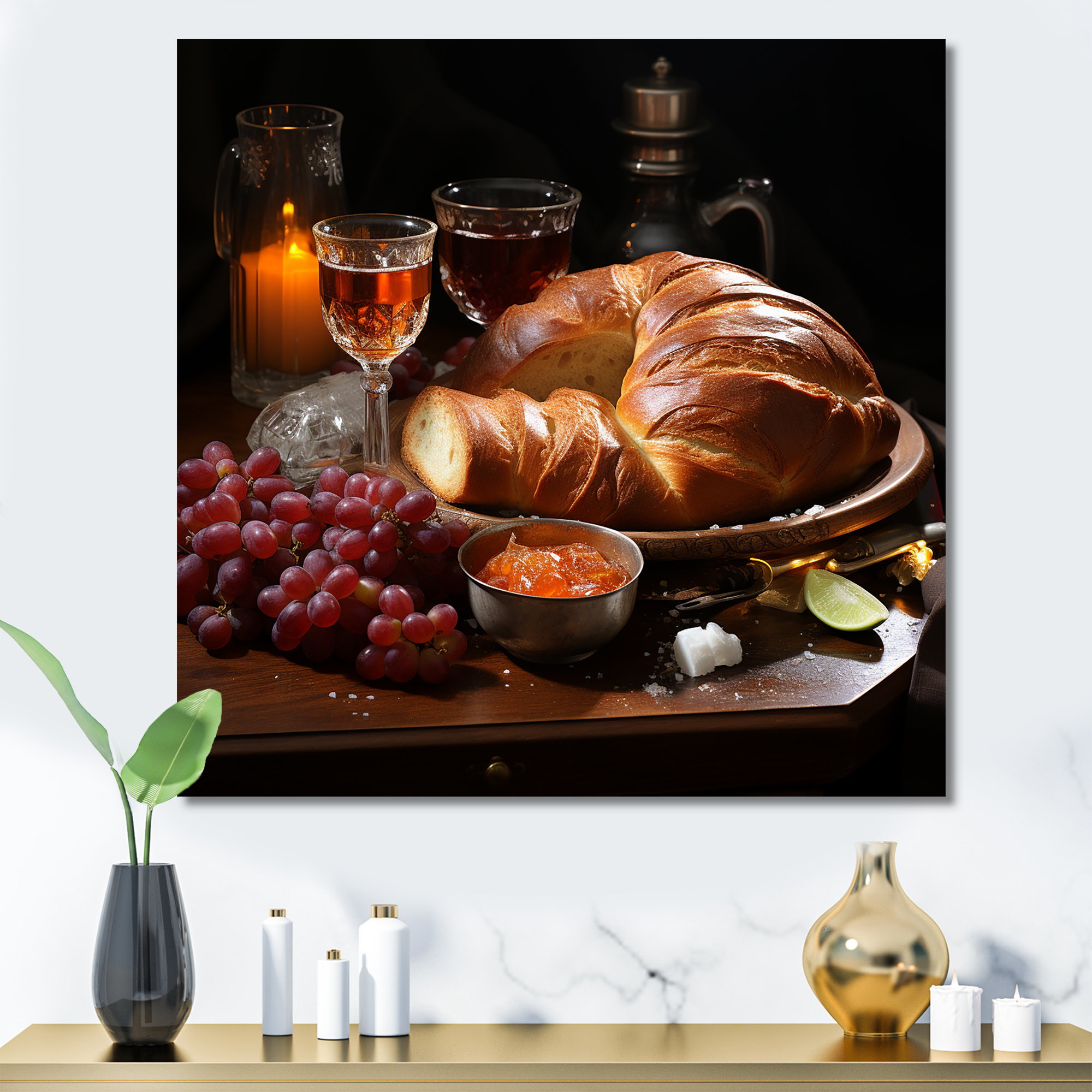 Ebern Designs Judaism Challah Traditional Feast - Print on Canvas | Wayfair