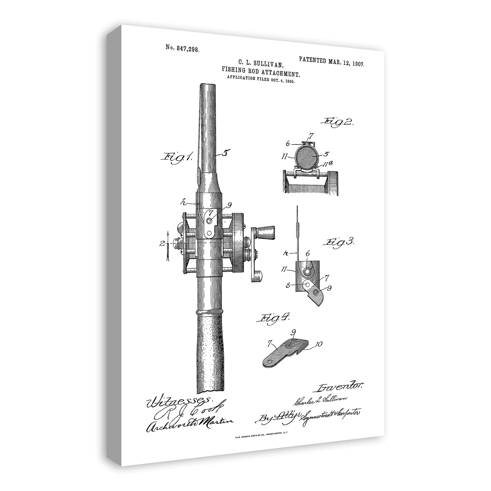Williston Forge Vintage Fishing Rod Patent On Canvas Graphic Art | Wayfair