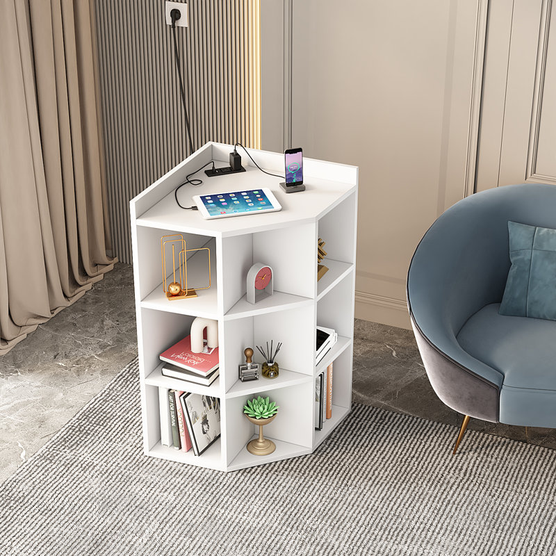 Ebern Designs 3-Tier Corner Cabinet Storage with USB Ports and Outlets ...