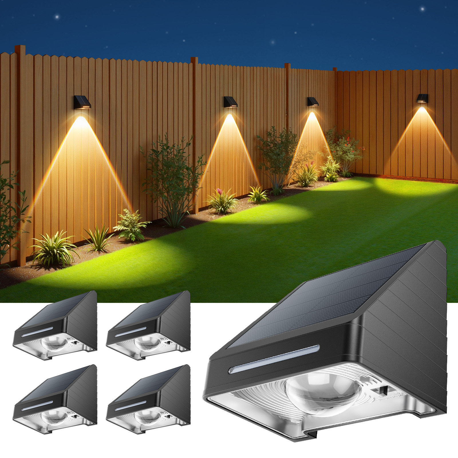 BUCASA Solar Fence Lights Outdoor - Brighter Focused Lens, Cold White ...