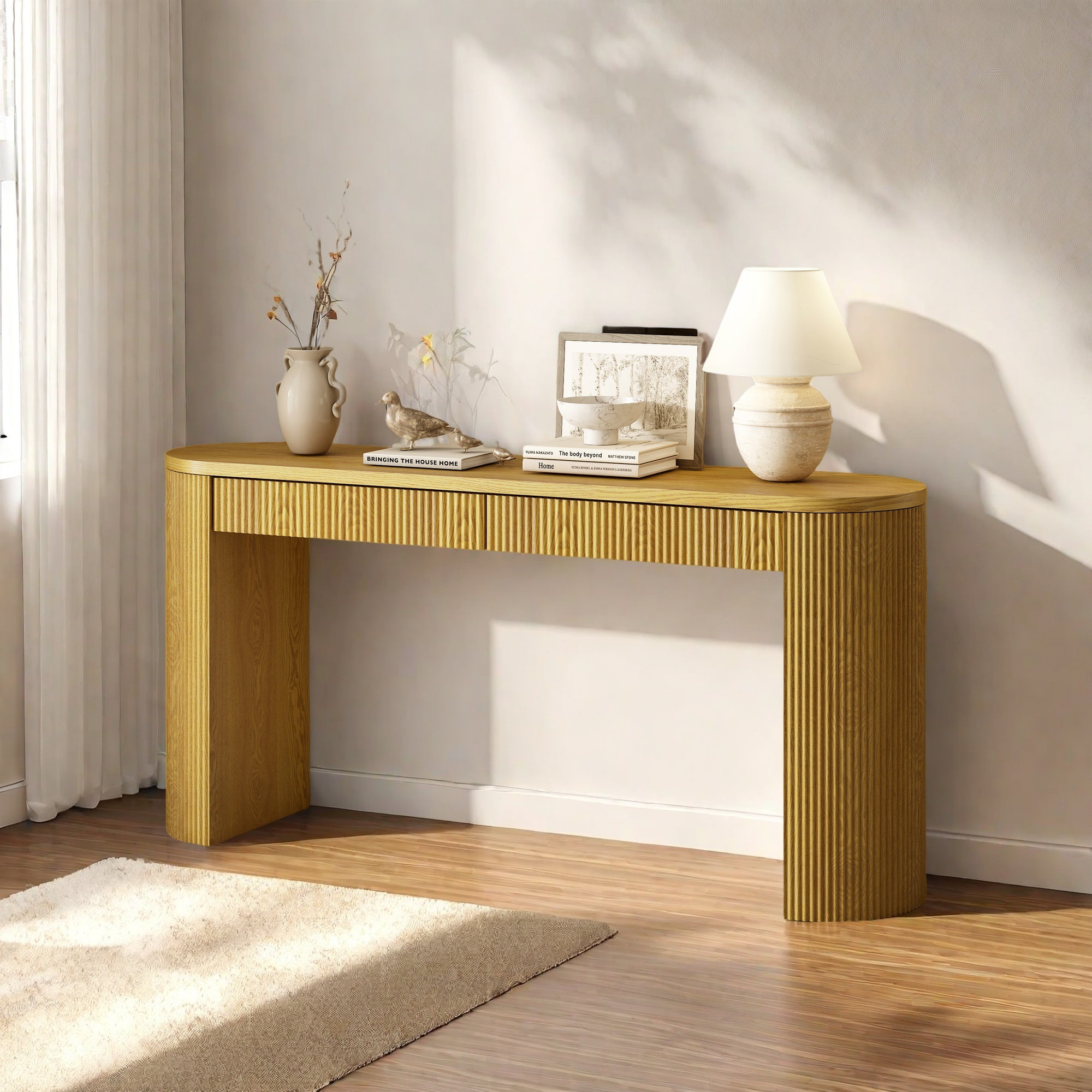 Hokku Designs Modern Entryway Console Table with Vertical Line Design ...