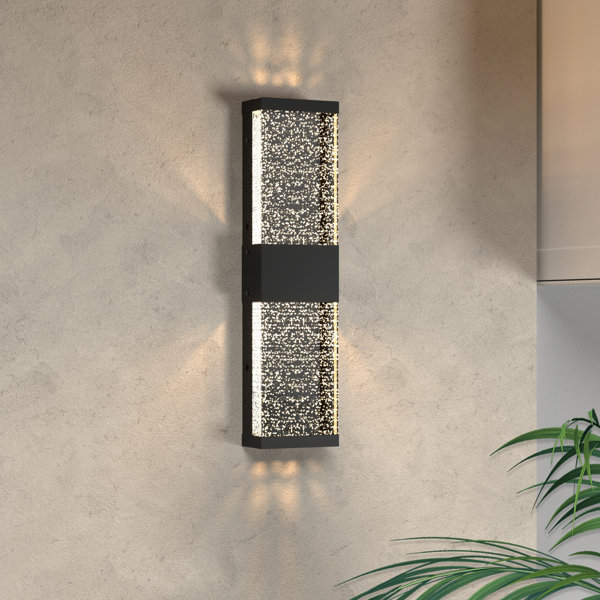 Wrought Studio Hartej Black Wrought Iron Led Wall Light with Dusk to ...