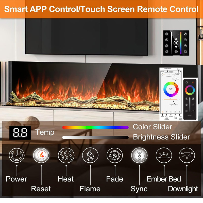 Symple Stuff Prower 3 Sided Electric Fireplace, Smart Wi-Fi app/ Remote ...