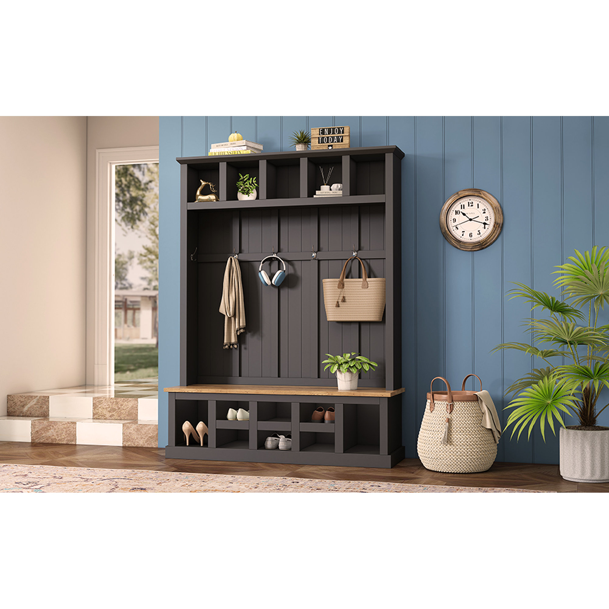 Red Barrel Studio® Farmhouse Wooden Style 78''H Modern Hall Tree with ...