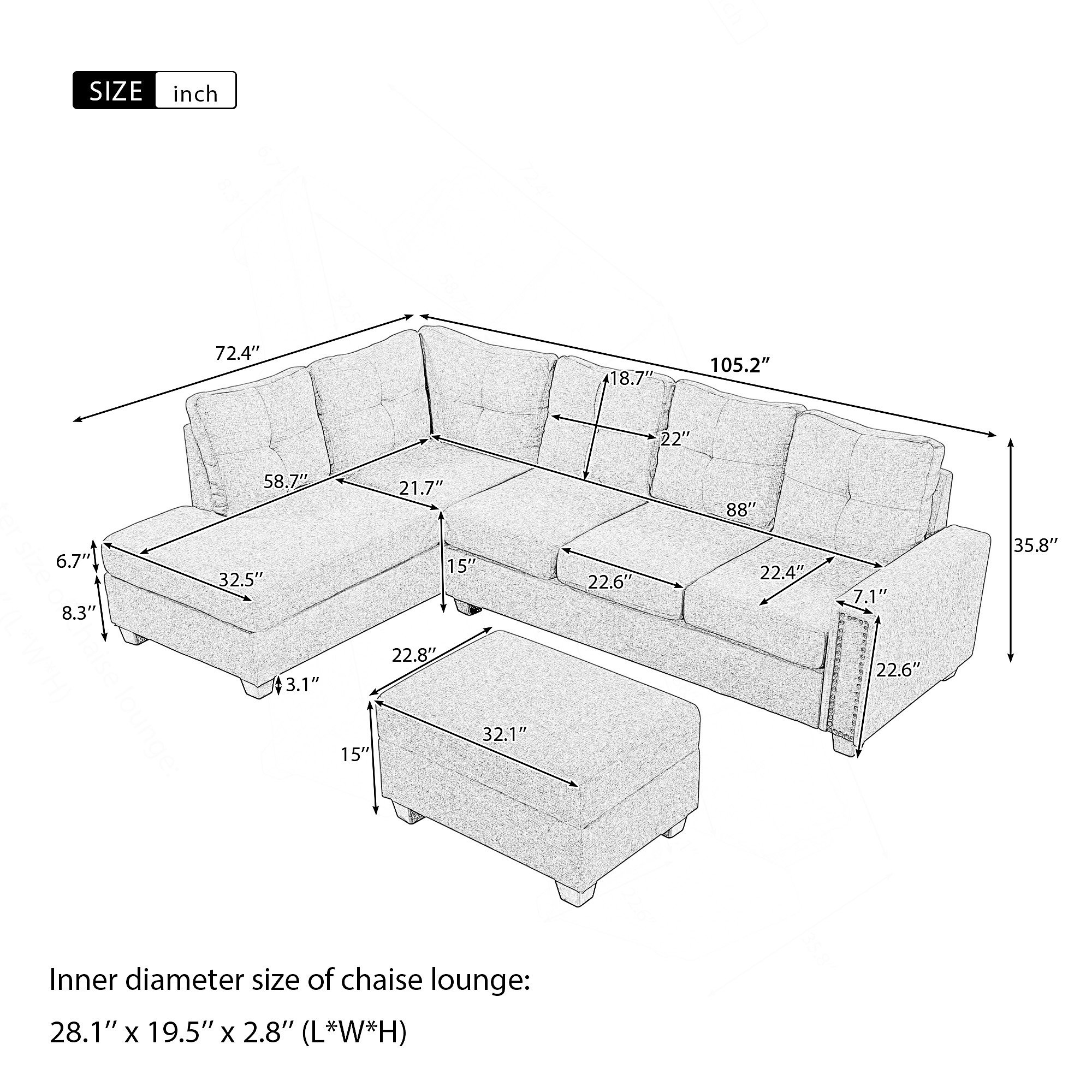 Hokku Designs Reversible Sectional Sofa Space Saving With Storage ...
