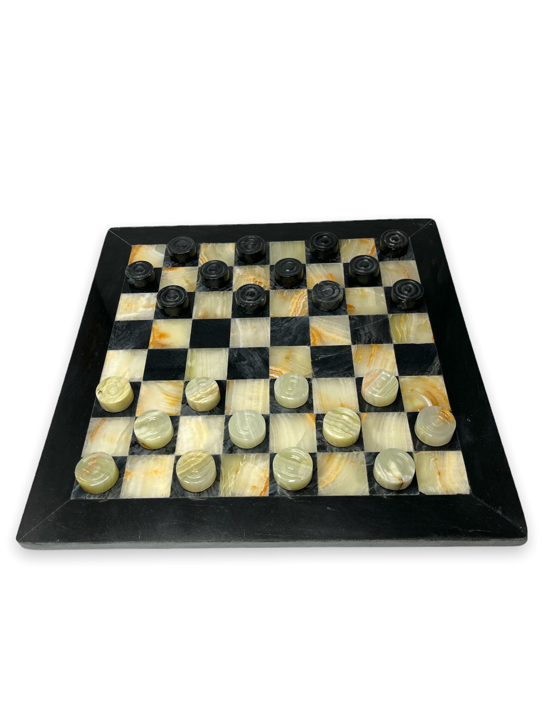 Marble Cultures Handmade Black & Onyx Marble Checkers Board With Marble ...
