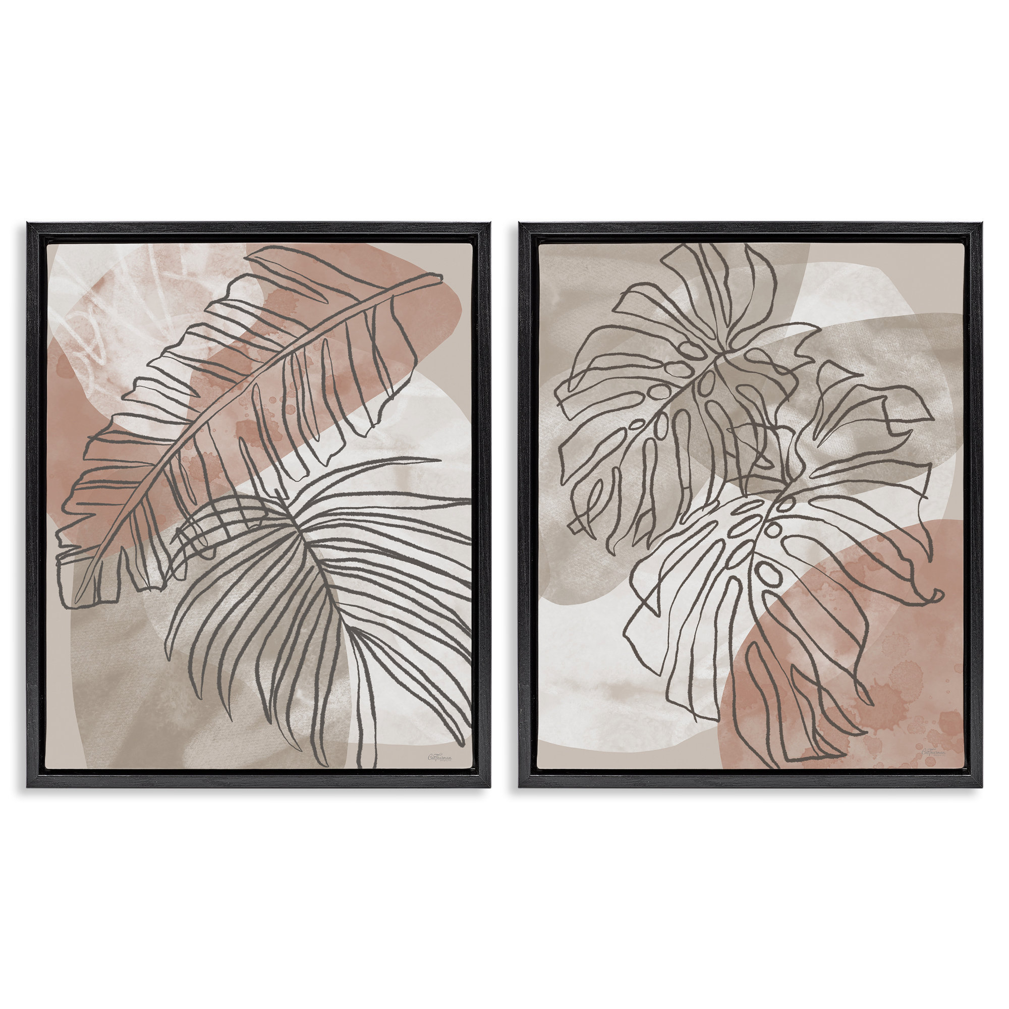 Latitude Run® Natural Earth Tone Palms 2 Piece Framed Floater Canvas ...