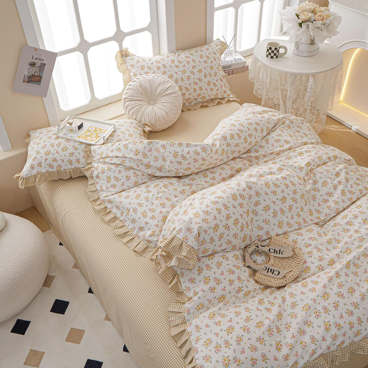 CoastalCart Reversible Ruffle Comforter Set Queen,3 Pieces Shabby Chic ...