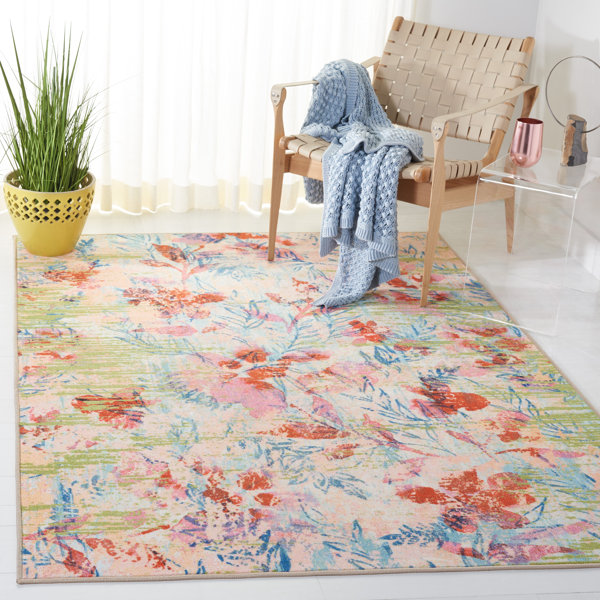 Red Barrel Studio® Tennille Performance Machine Washable Floral Rug ...