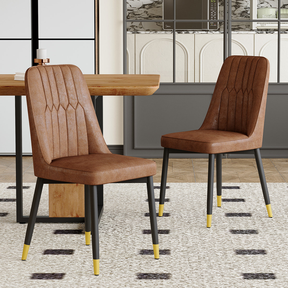 17 Stories Modern Dining Chairs Set Faux Leather Upholstered Kitchen ...