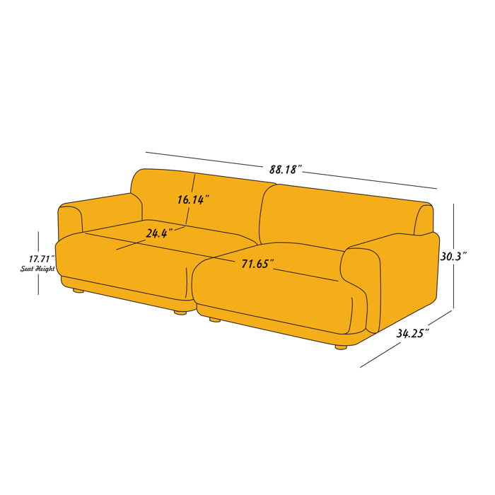 Latitude Run® 88.18" Modern Upholstered Sofa with Solid Wood Frame for ...