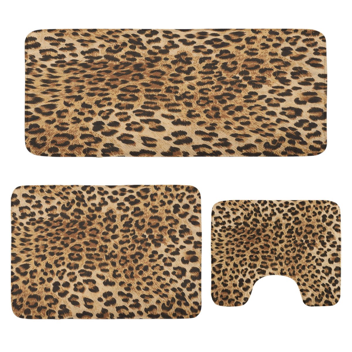 East Urban Home Leopard Print Bathroom Rug Set 3 Pieces U-Shape ...