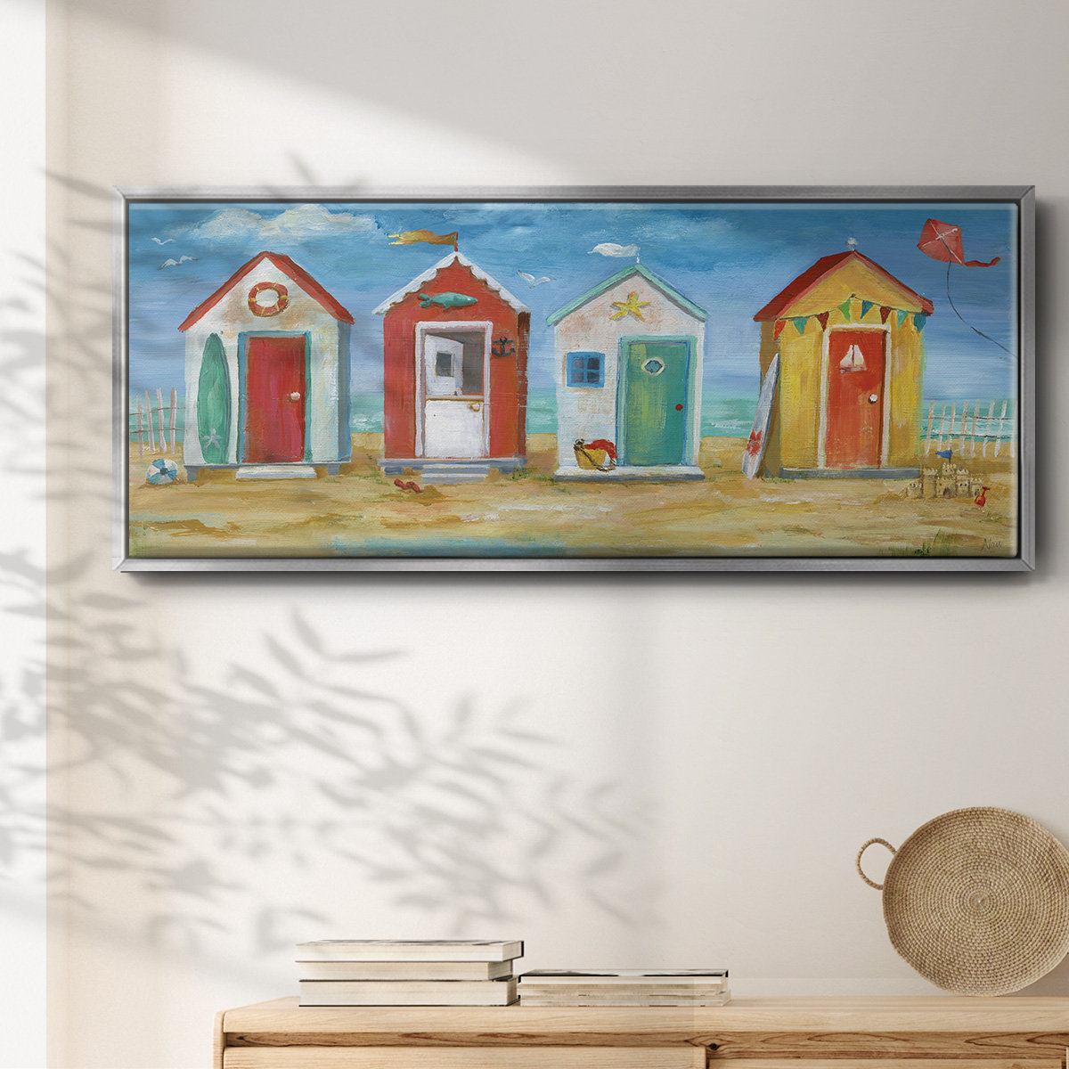 Red Barrel Studio® Bright Beach Huts- Framed Canvas | Wayfair
