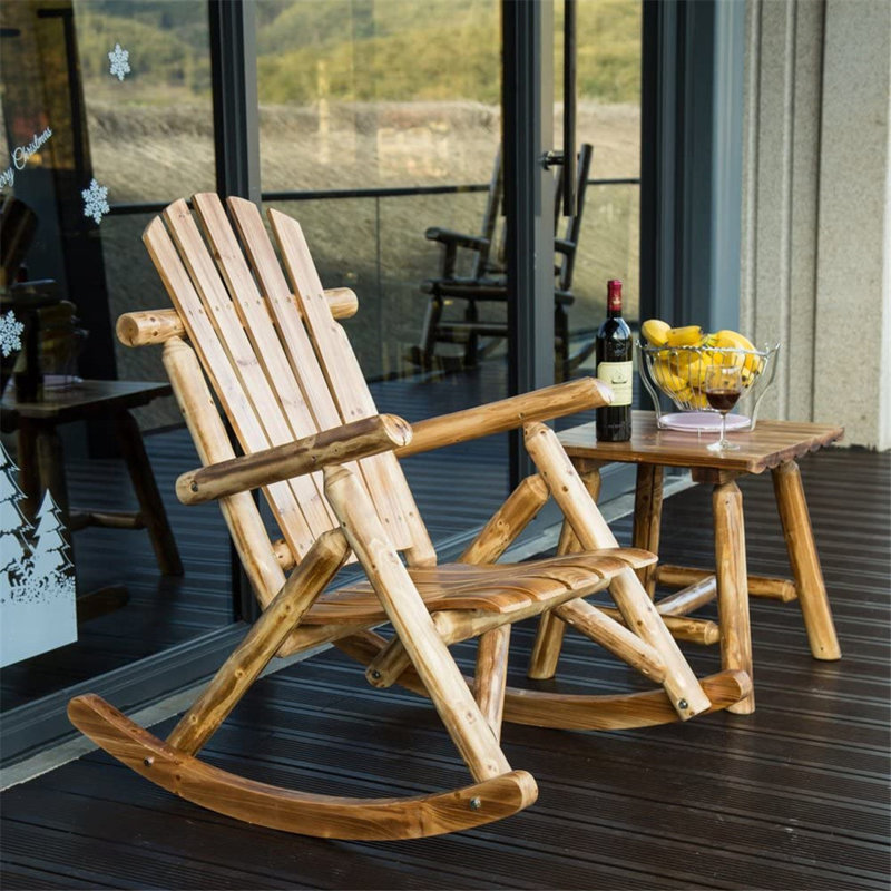 Loon Peak® Remigio Rustic Log Rocker Outdoor Wooden Rocking Chair for ...