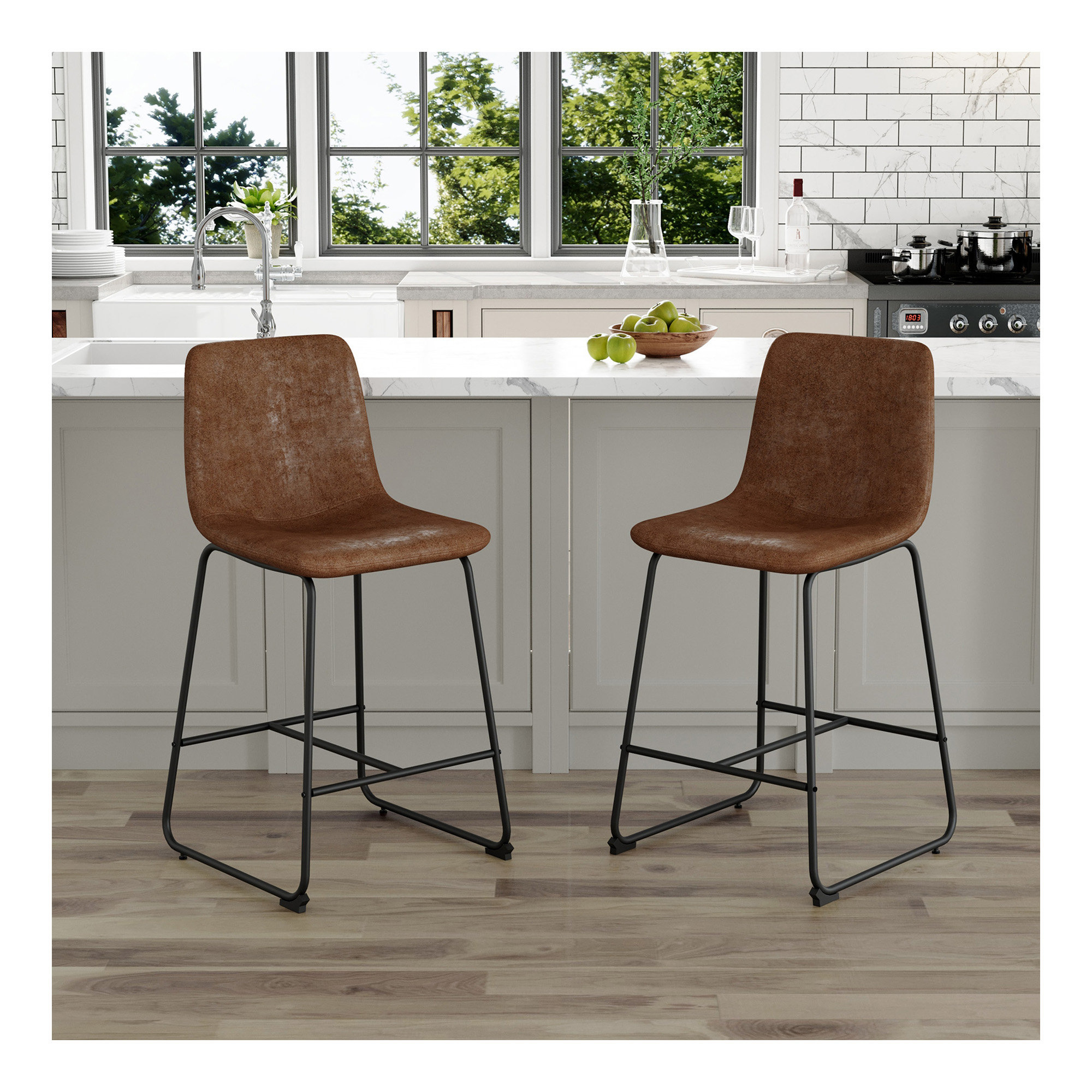 17 Stories Set Of 2 Modern Minimalist Style PU Material Bar Stools ...