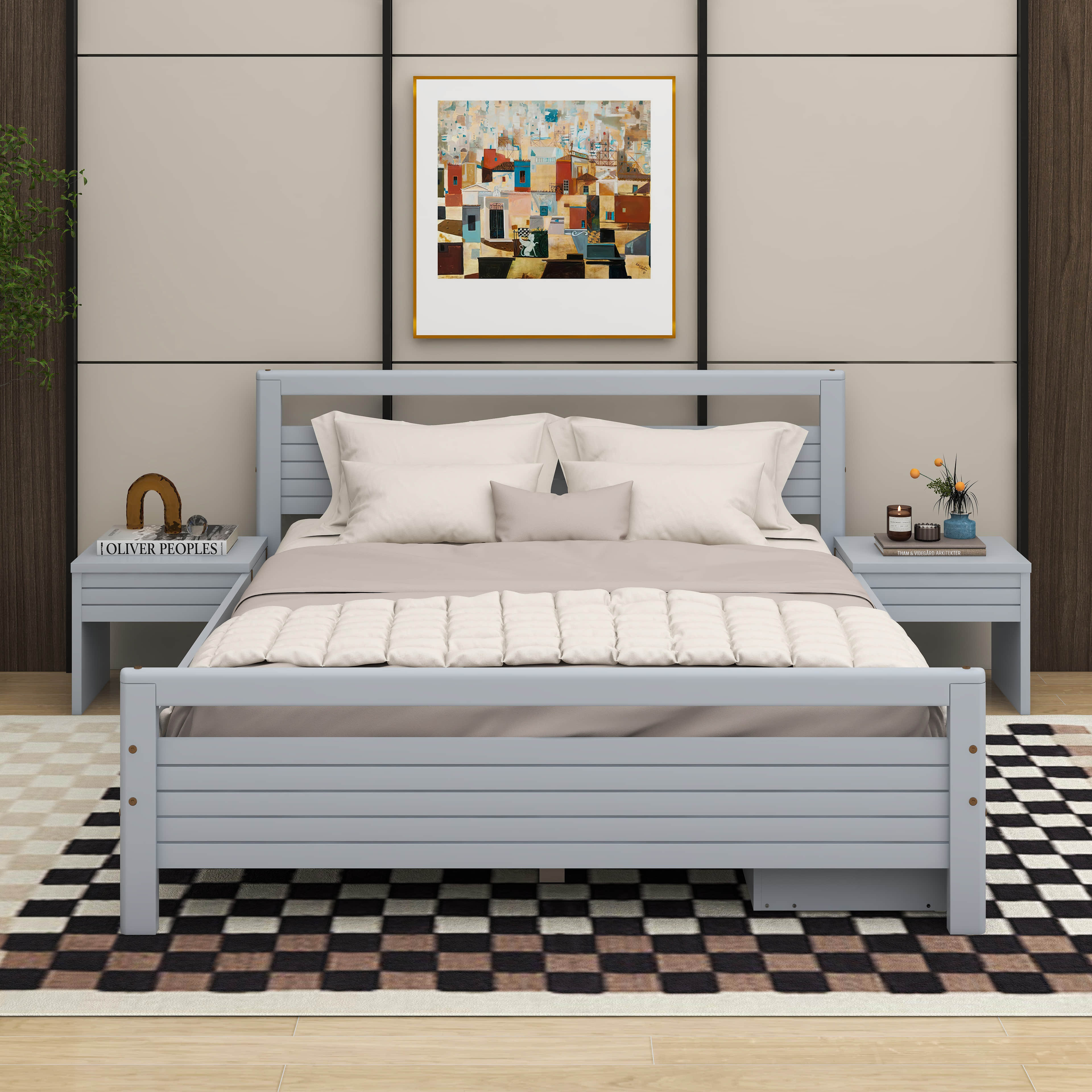 Lark Manor Wooden Platform Bed with 2 Drawers and 2 bedside tables ...