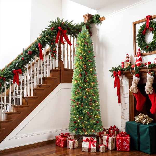 AMERZEST Artificial Slim Christmas Tree Multi-Color LED Lights Dual ...