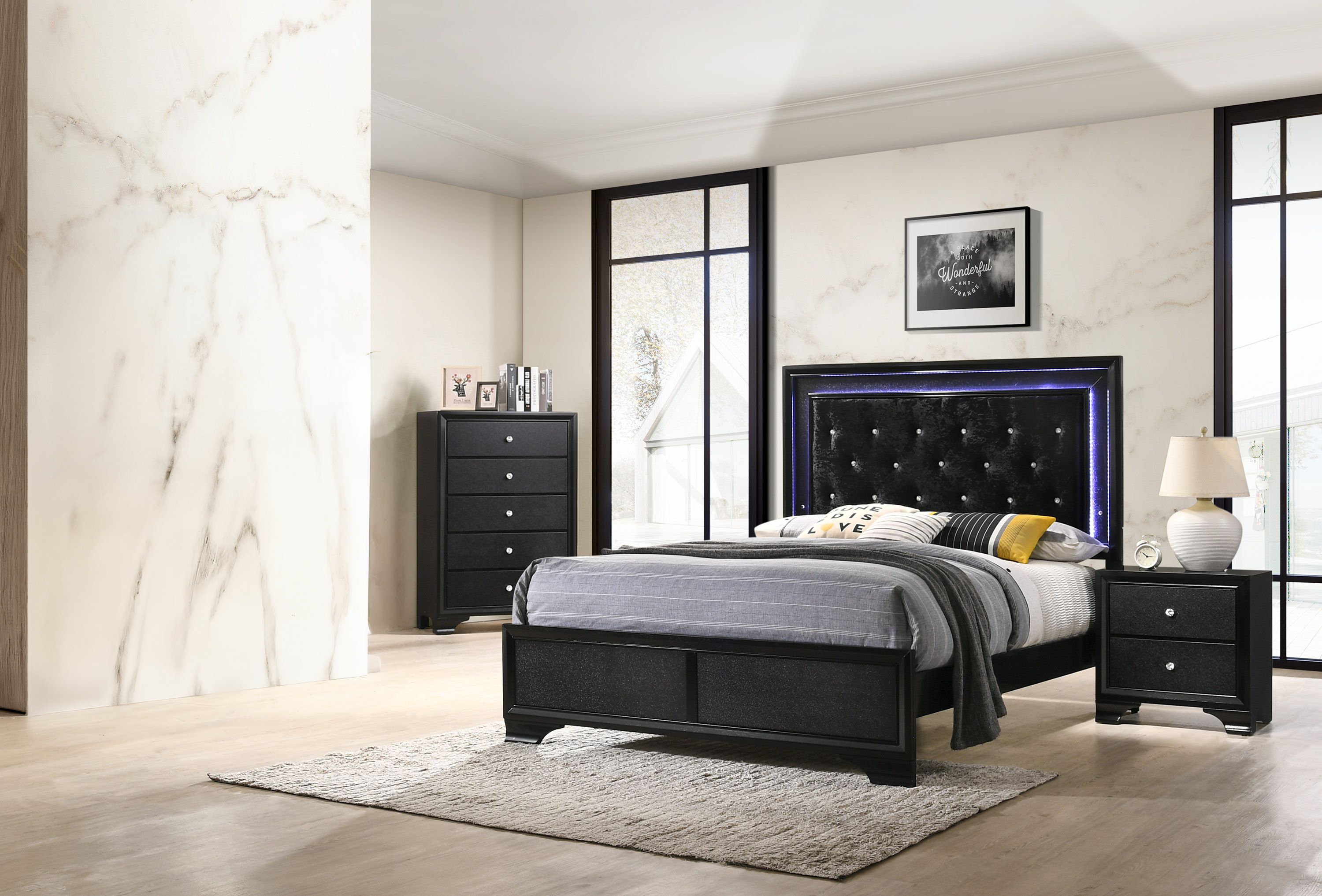 Red Barrel Studio® 4-2_Geri LED Upholstered Panel Bedroom Set | Wayfair